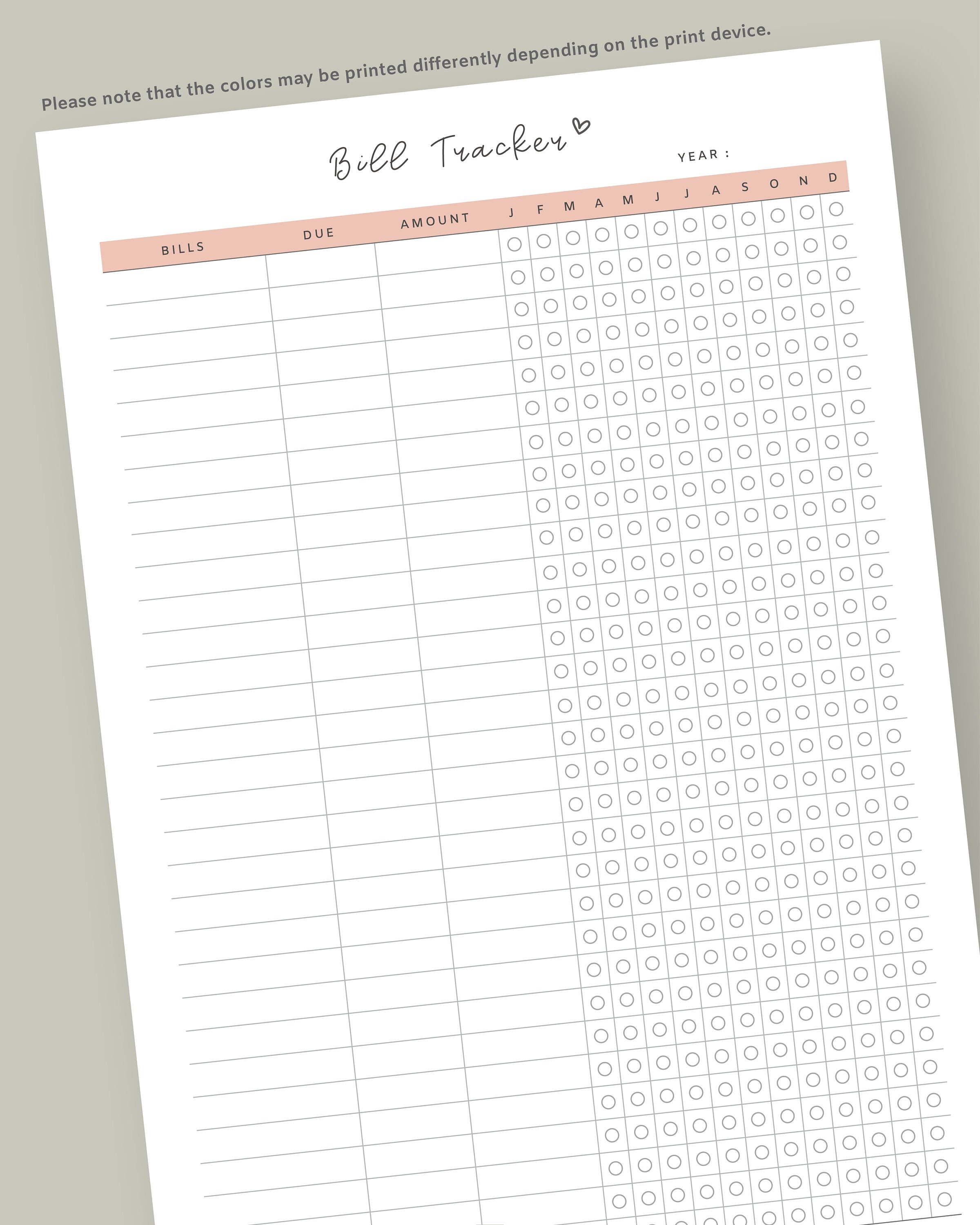 Billing Tracker Printable Monthly Yearly Bill Log Expense - Etsy