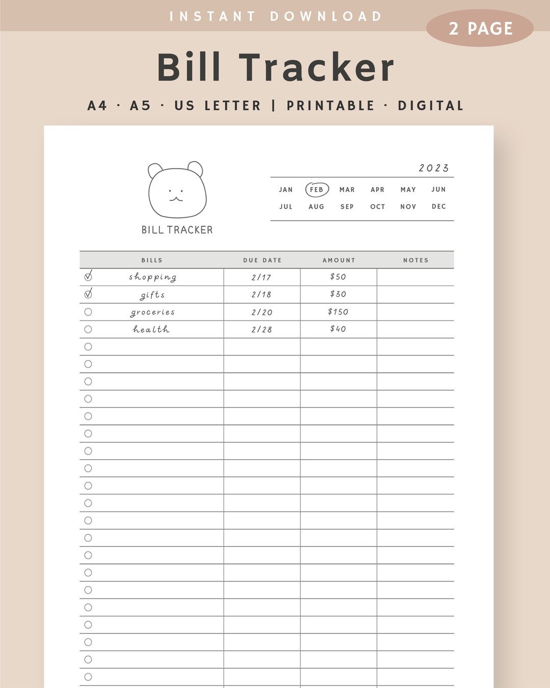 Bill Tracker Printable, Finance Planner, Bill Tracker Template, Bill ...