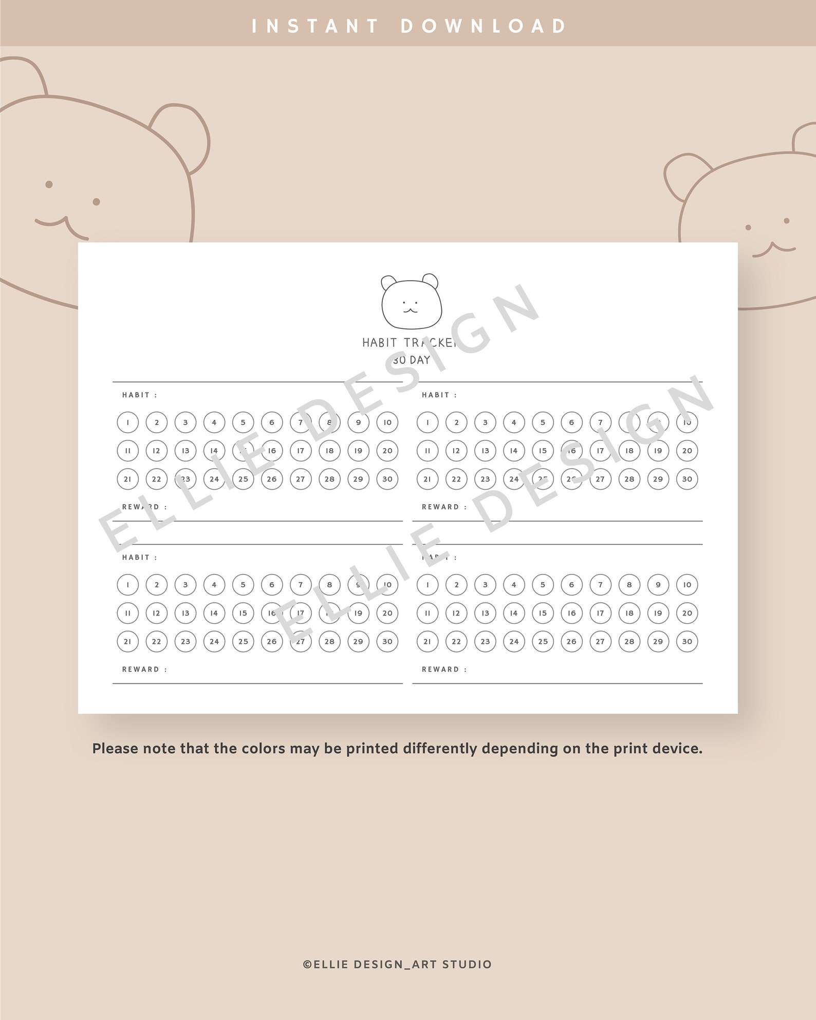 30 Day Habit Tracker Printable, Habit Tracker Landscape, 30 Day Habit ...