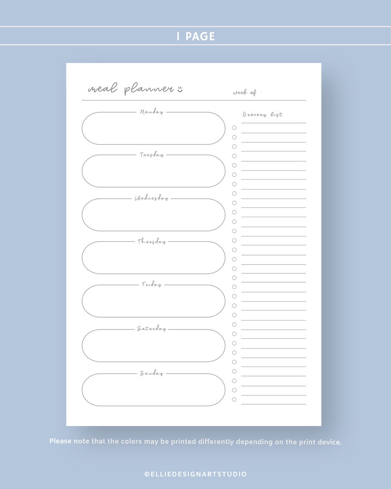 Meal Planner Printable With Grocery List Weekly Menu Planner Meal ...