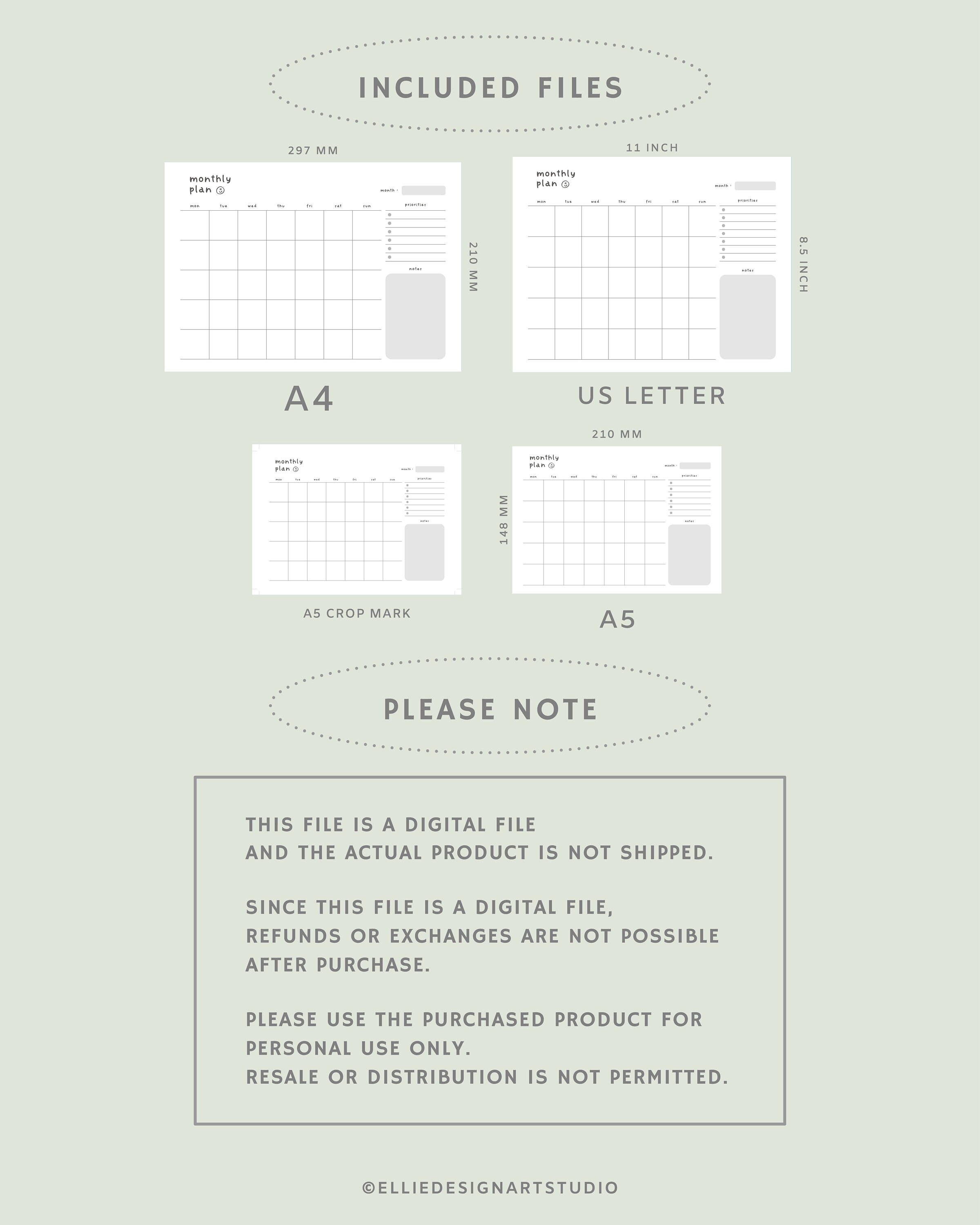 Minimalist Calendar Template | Undated Digital Planner Printable ...