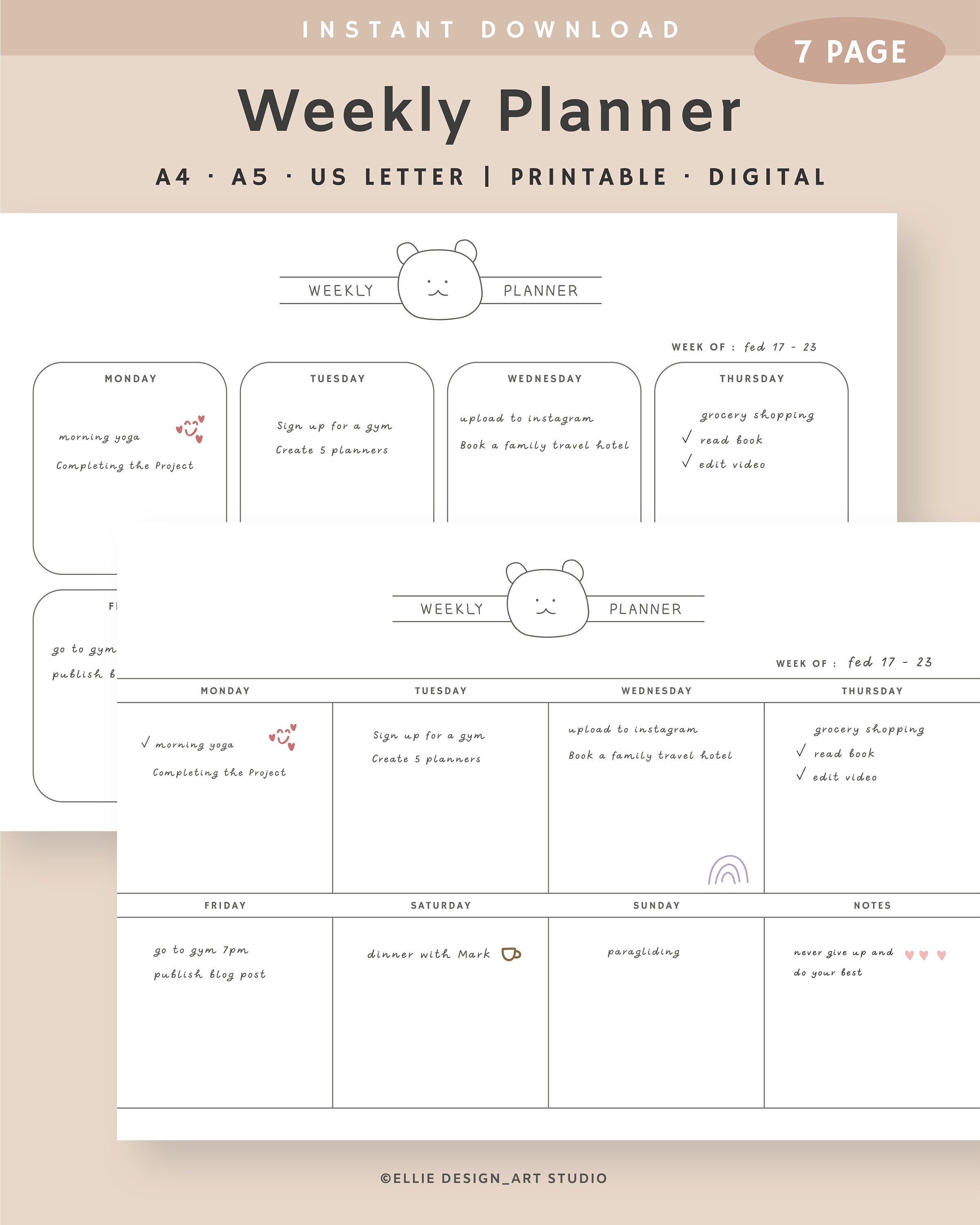 Weekly Planner Printable Landscape, Digital Weekly Planner, Week at a ...