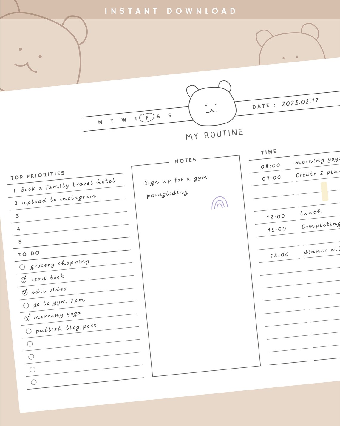 Daily Routine Planner Printable, Daily Planner Template, Digital Daily ...