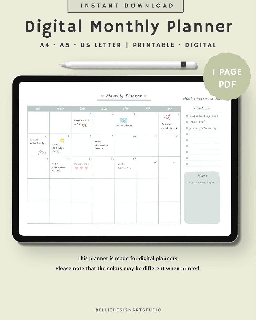 Monthly Planner Goodnotes Template | Monthly Digital Planner | Monthly ...