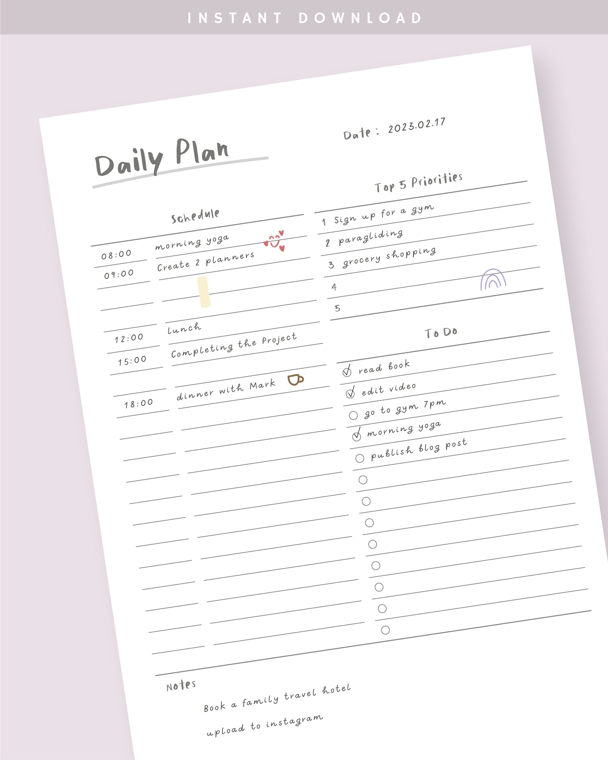 Minimalist Daily Planner Printable, Undated Daily Planner Inserts ...