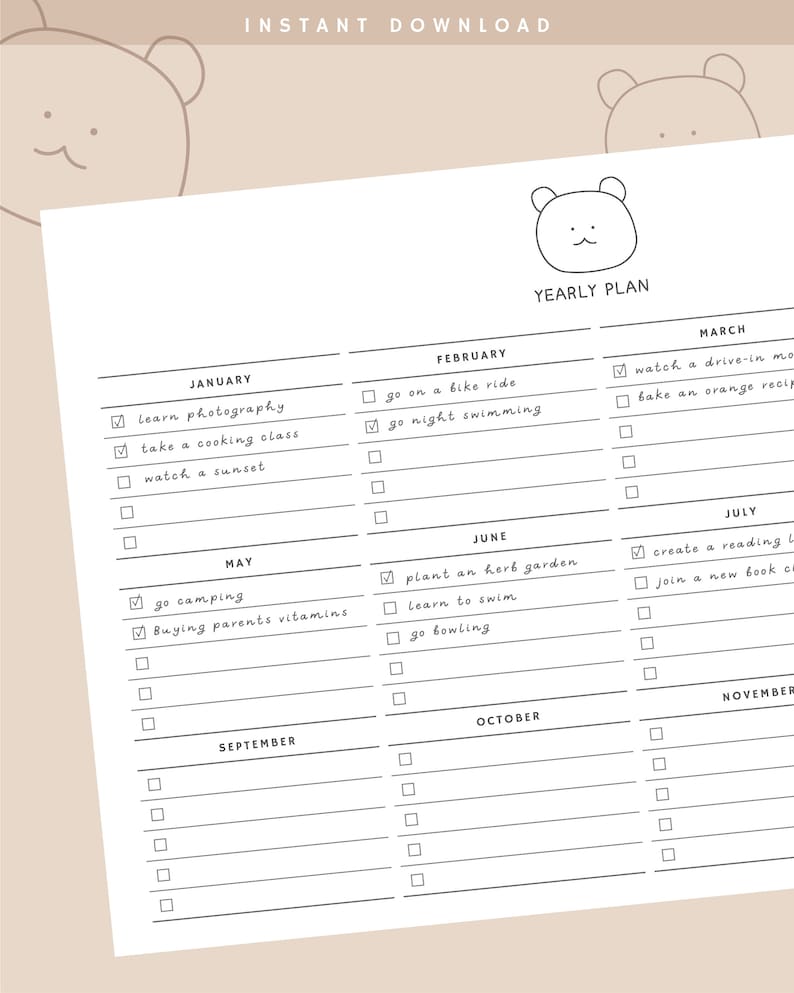 Yearly to Do List Printable Landscape, Yearly Tasks, Minimalist Yearly ...