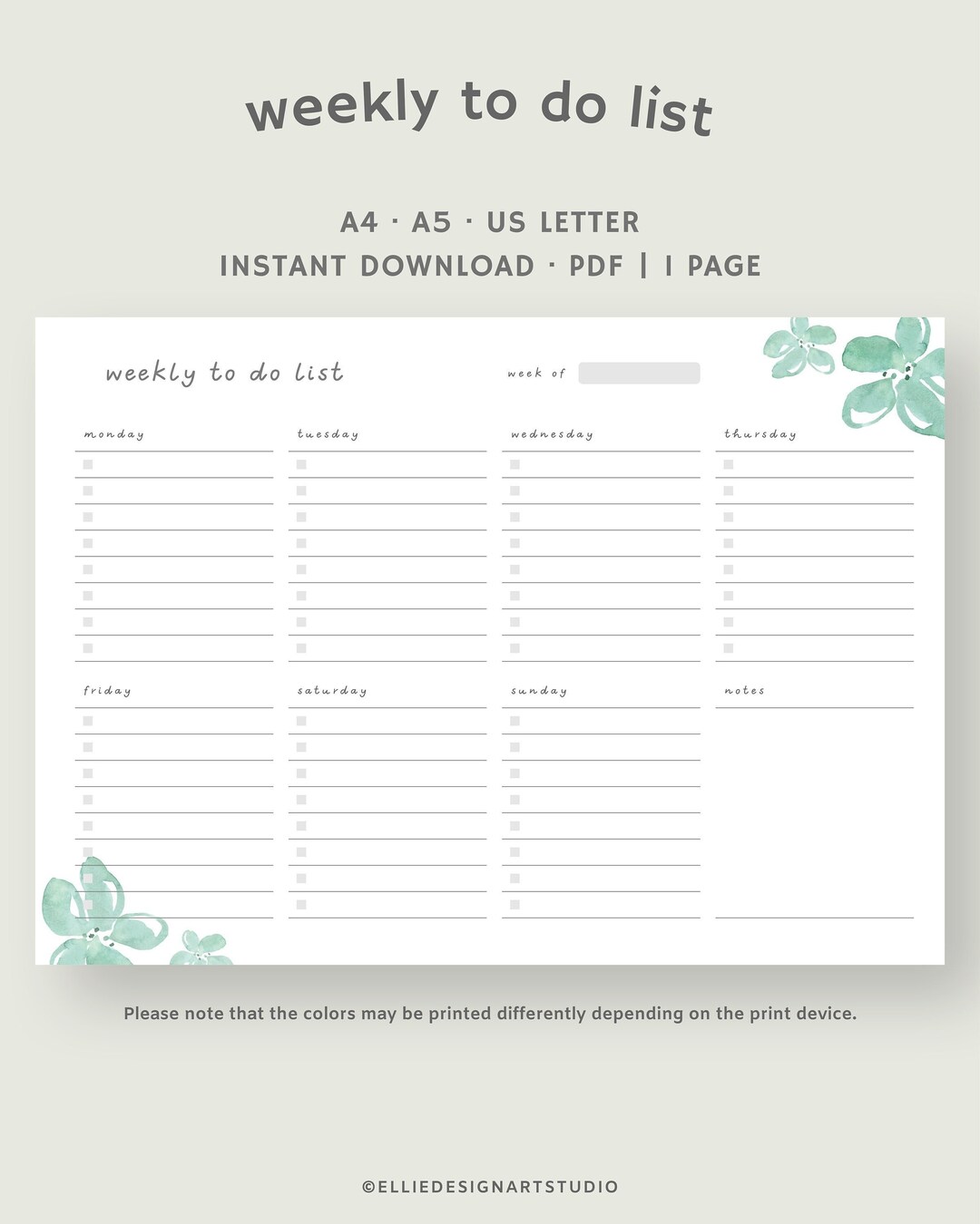 Weekly to Do Lists Printable Watercolor to Do List Floral to Do List ...