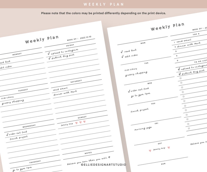 Weekly Planner Printable to Do List Week at a Glance - Etsy