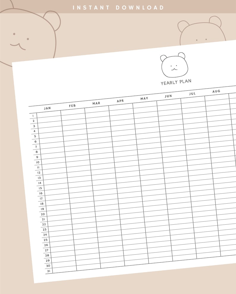 Year Planner on 1 Page, Year at a Glance, Year Tracker, Year at a ...
