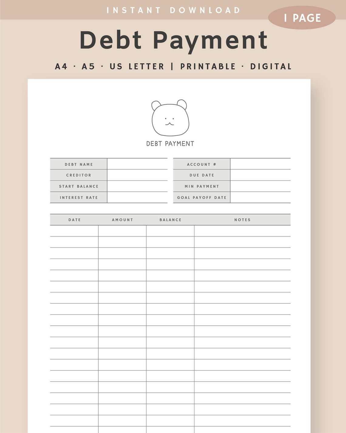 Debt Payment Tracker Printable, Money Organizer, Debt Payoff Log ...