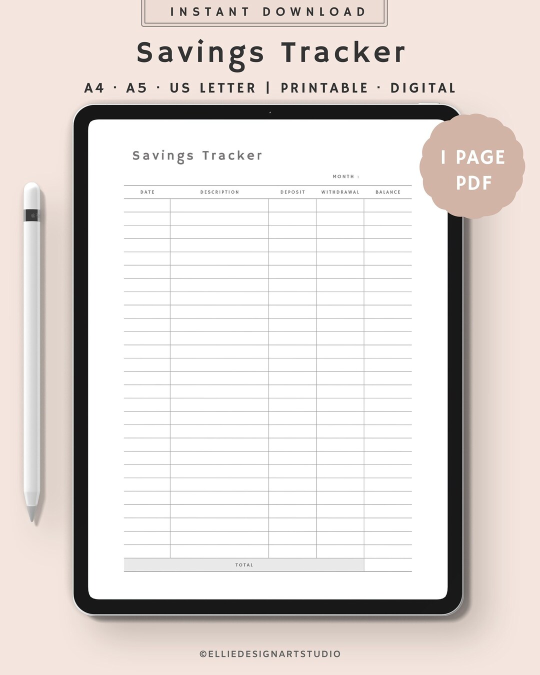 Savings Tracker Printable | Monthly Savings Planner | Digital Savings ...