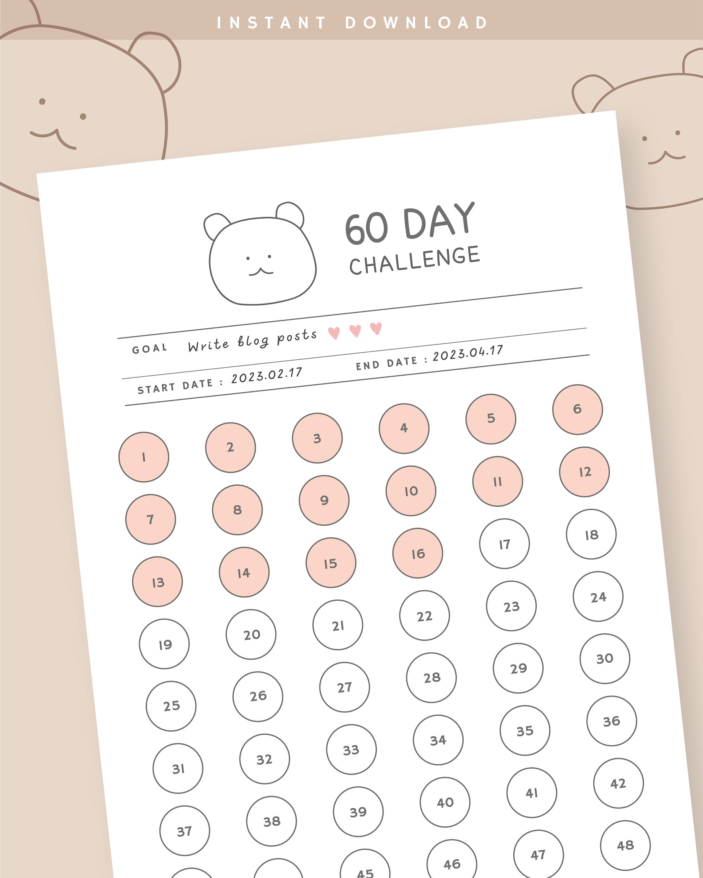 60 Day Challenge Printable, Goal Progress Tracker, Goal Setting, Habit ...