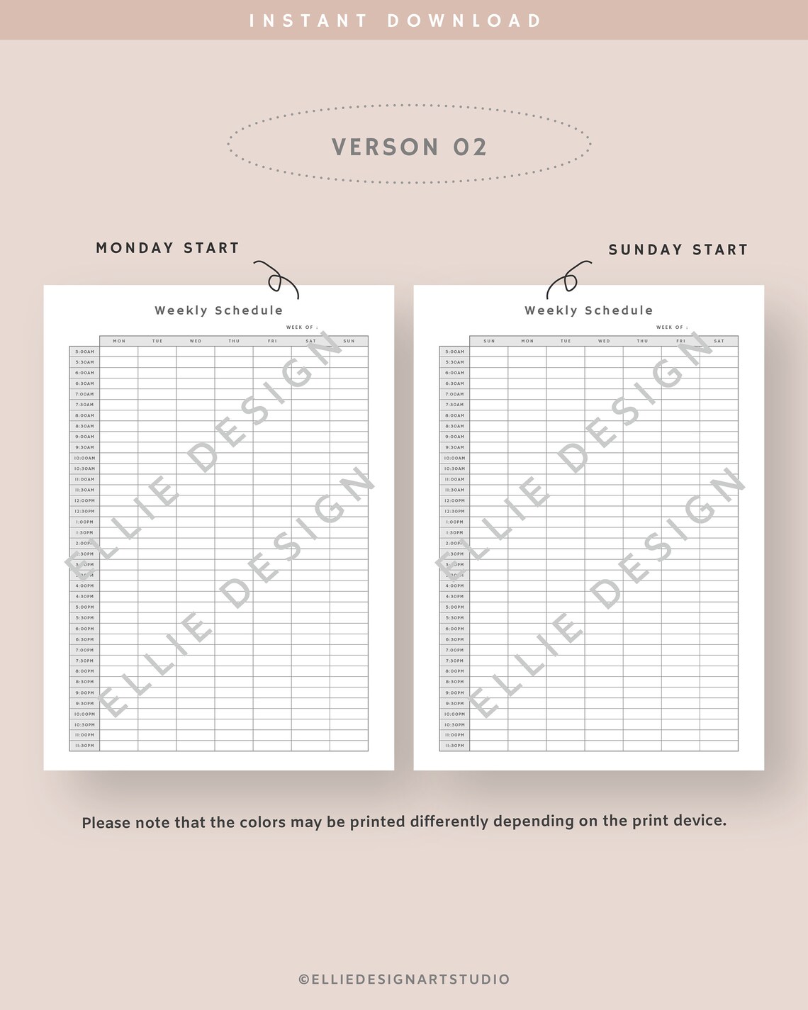Half Hourly Weekly Schedule Printable, Weekly Organizer, Week at a ...