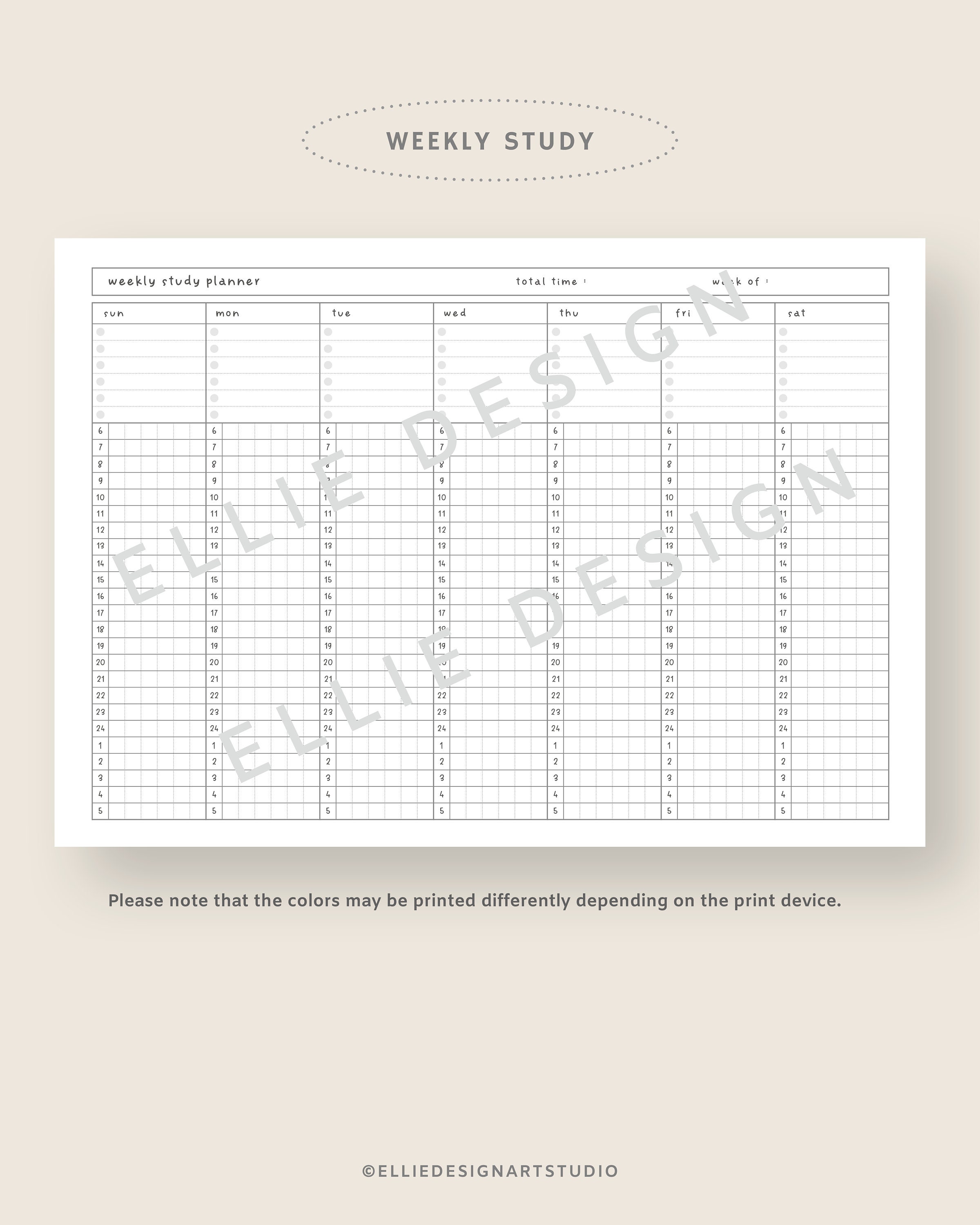 Weekly Study Planner | Undated Weekly Study Planner Template | Digital ...