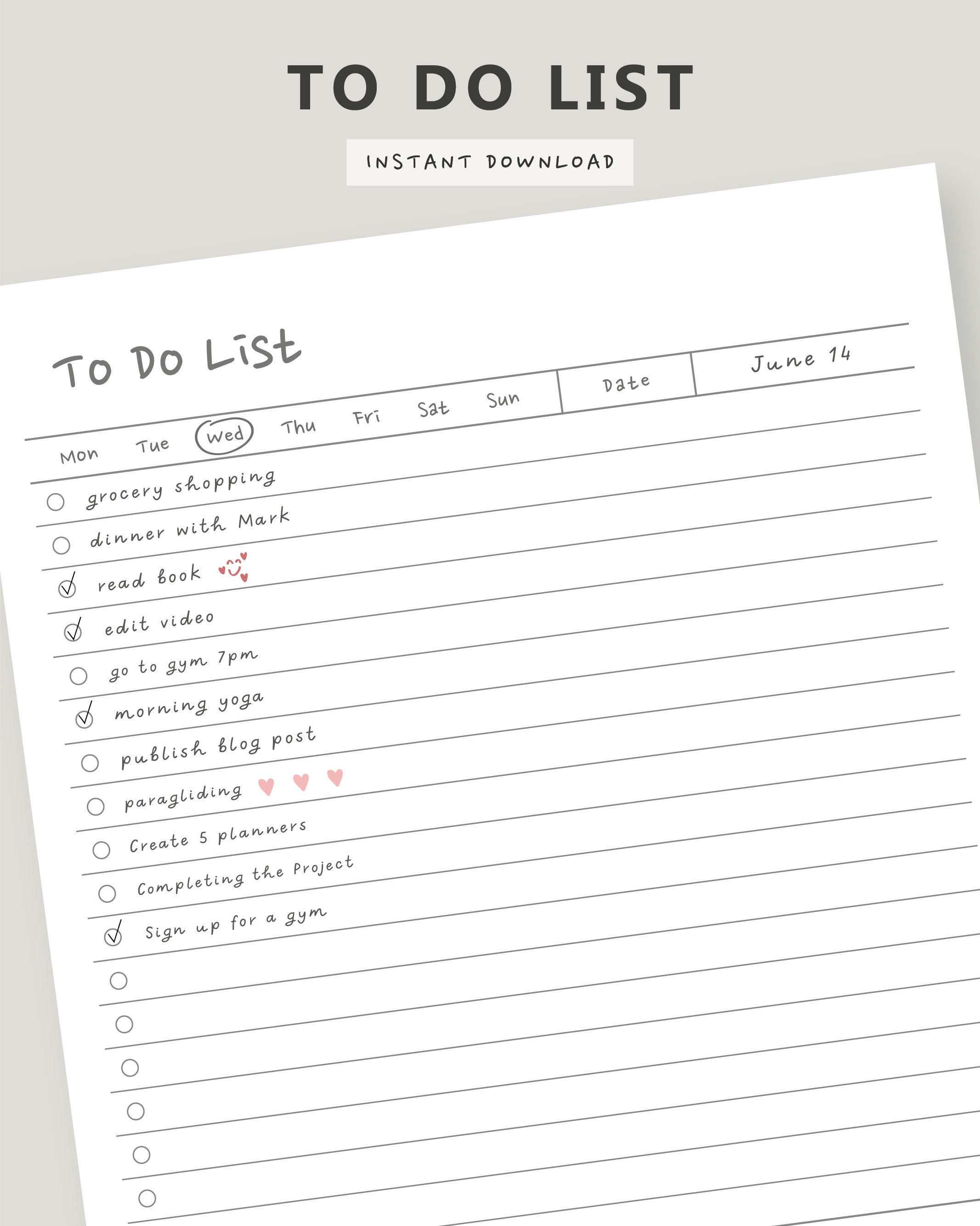 Daily to Do List Printable, Simple Tasks List Template, to Do List ...
