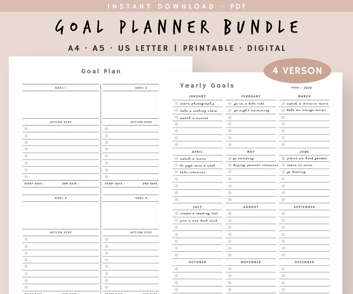 Goal Planner Printable, Goal Progress, Yearly Goals, Life Goals Planner ...