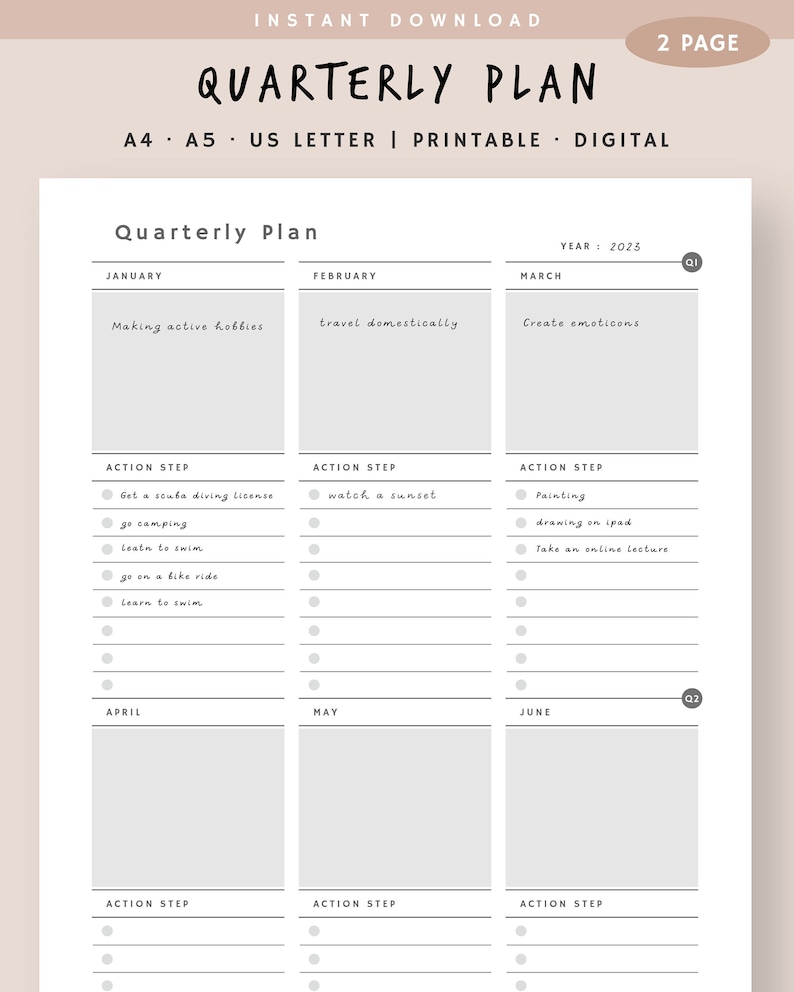 Quarterly Planner Printable, Yearly Goal Setting, 3 Month Goal ...