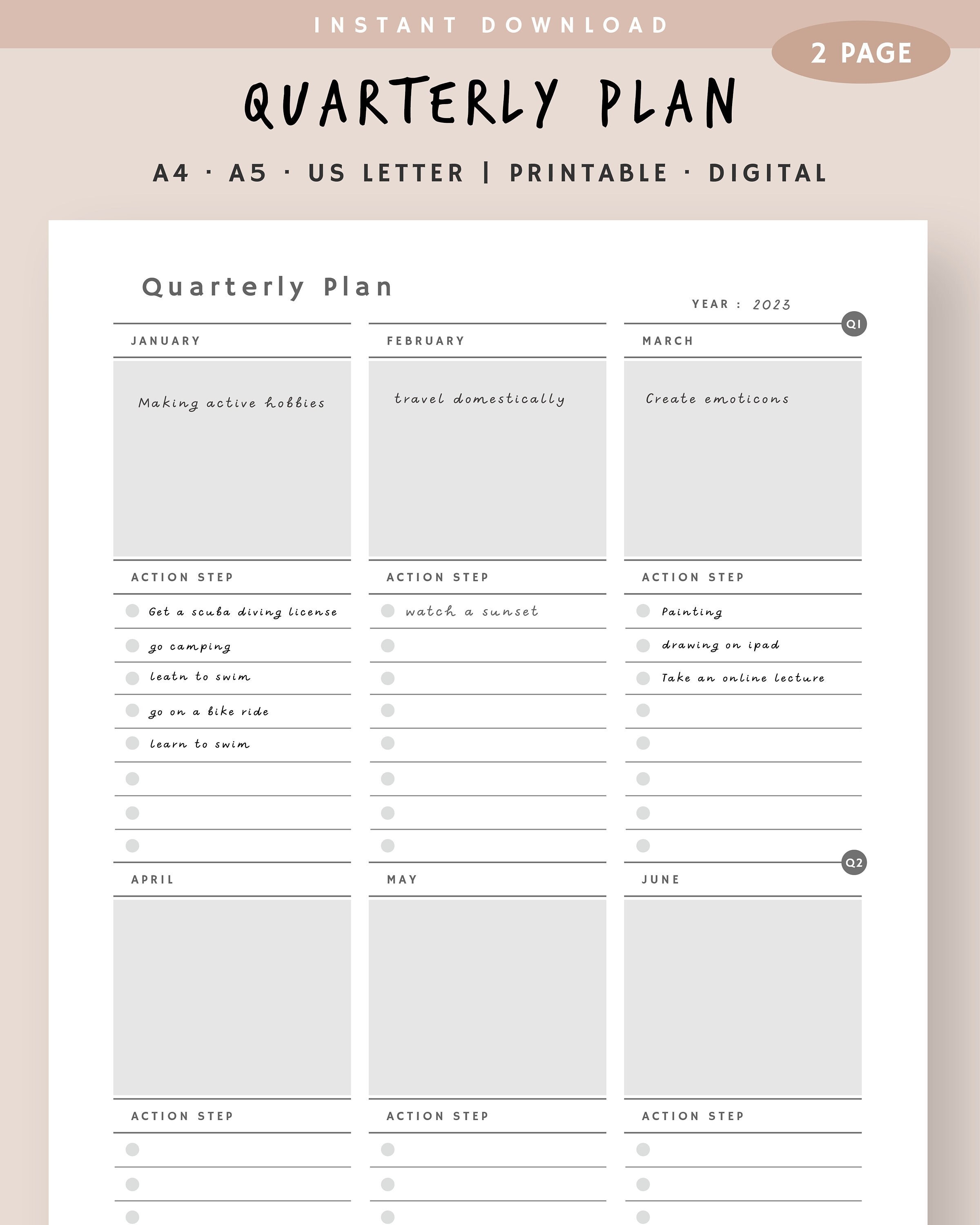 Quarterly Planner Printable, Yearly Goal Setting, 3 Month Goal ...