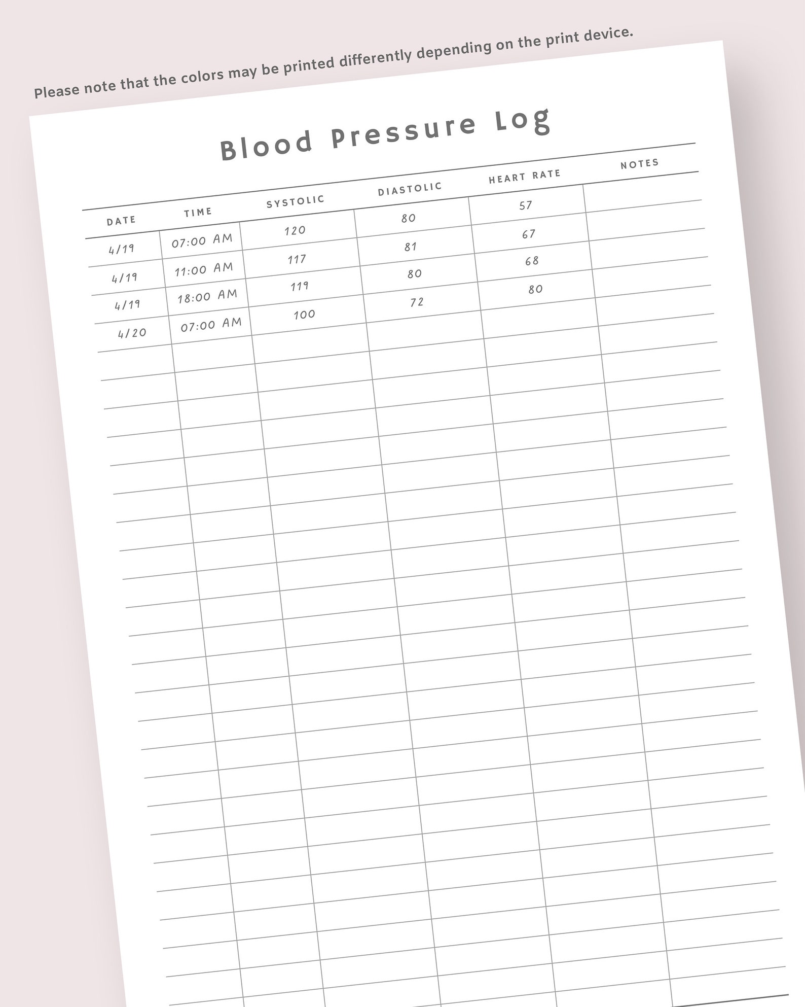 Blood Pressure Log Editable Printable | BP Tracker | Blood Pressure ...