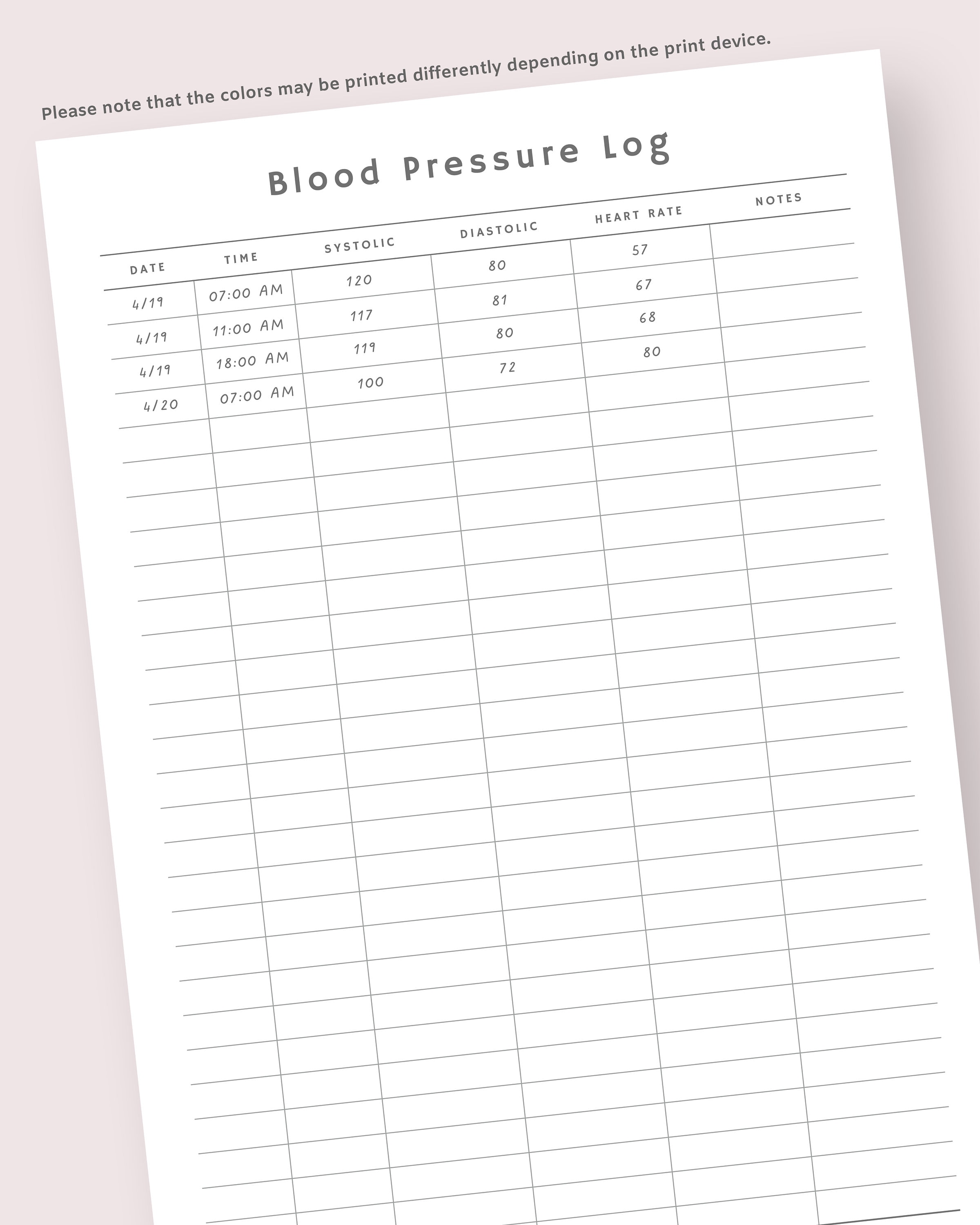 Blood Pressure Log Editable Printable | BP Tracker | Blood Pressure ...