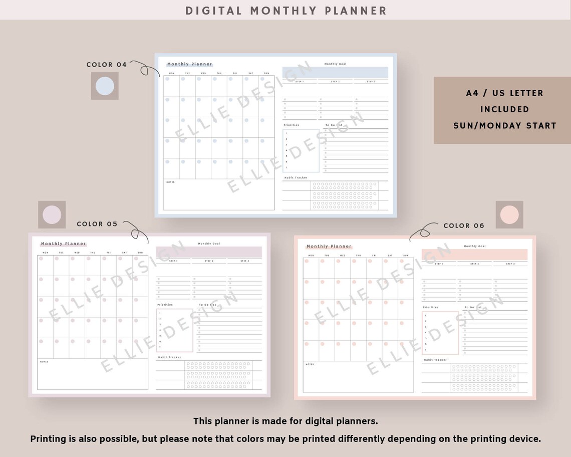 Digital Monthly Calendar, Undated Planner Template for Goodnotes Ipad ...
