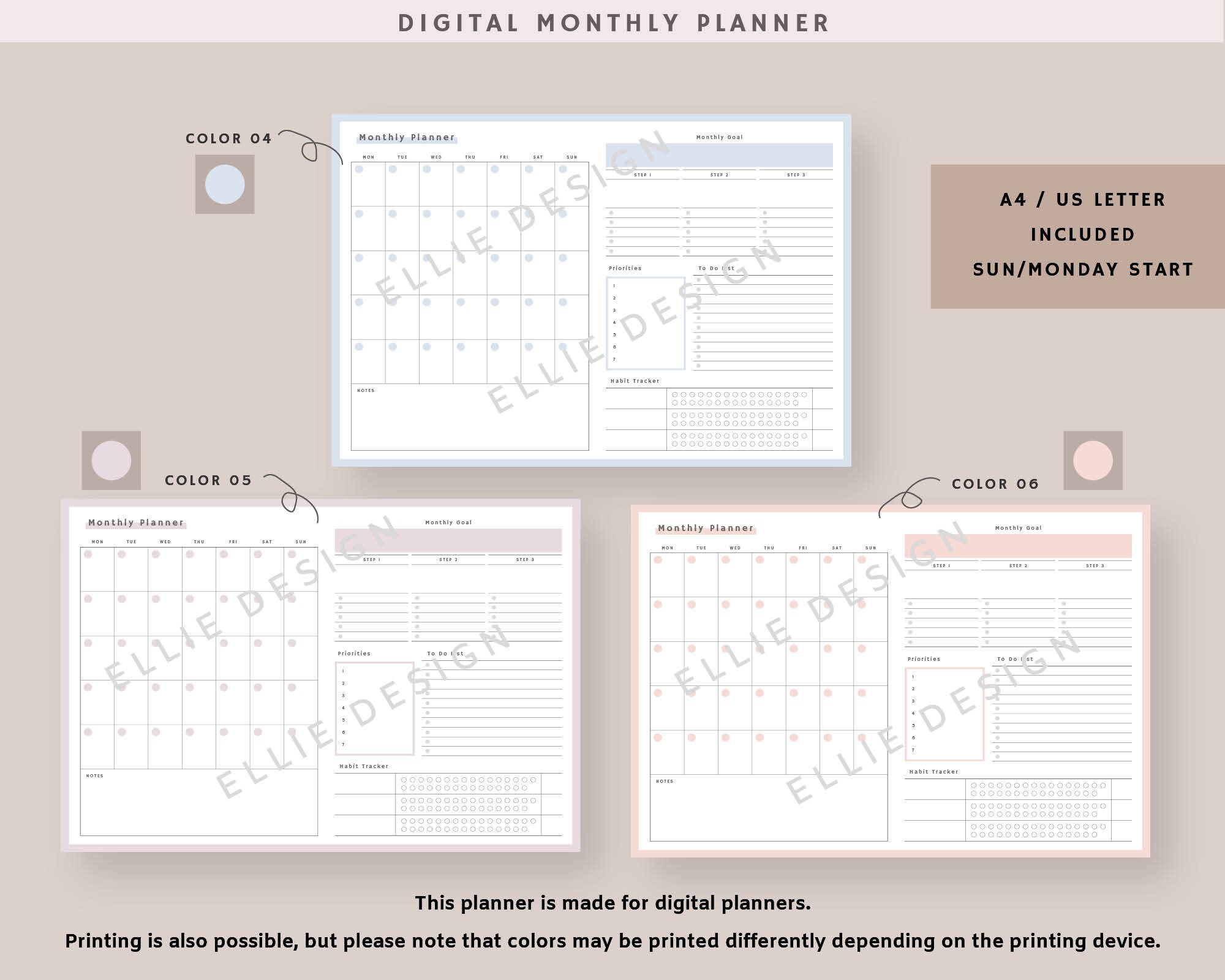 Digital Monthly Calendar, Undated Planner Template for Goodnotes Ipad ...