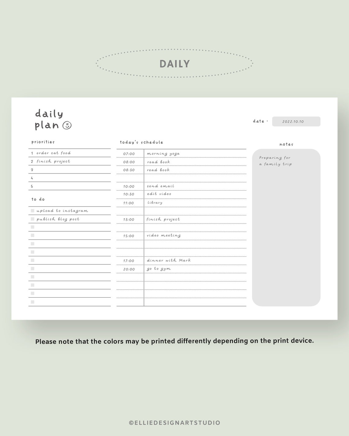 Minimalist Daily Planner Printable | Digital Daily Planner | Daily to ...