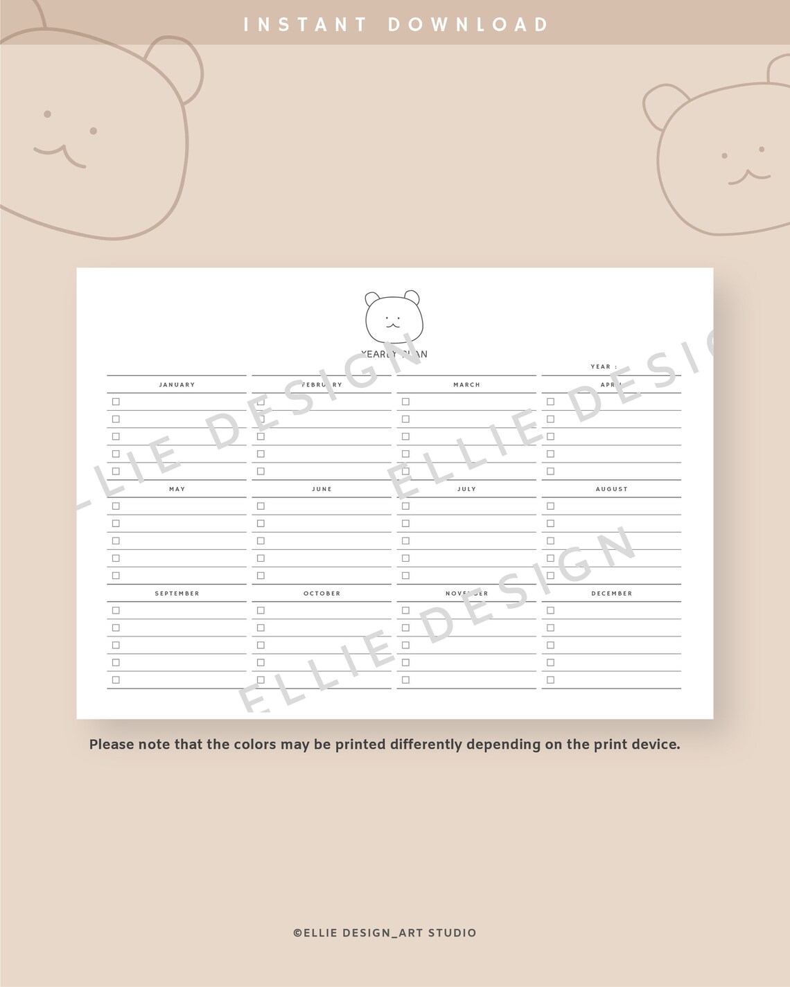 Yearly to Do List Printable Landscape, Yearly Tasks, Minimalist Yearly ...