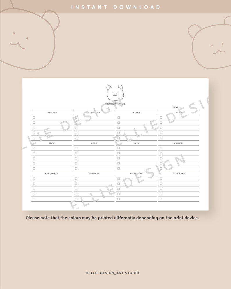 Yearly to Do List Printable Landscape, Yearly Tasks, Minimalist Yearly ...