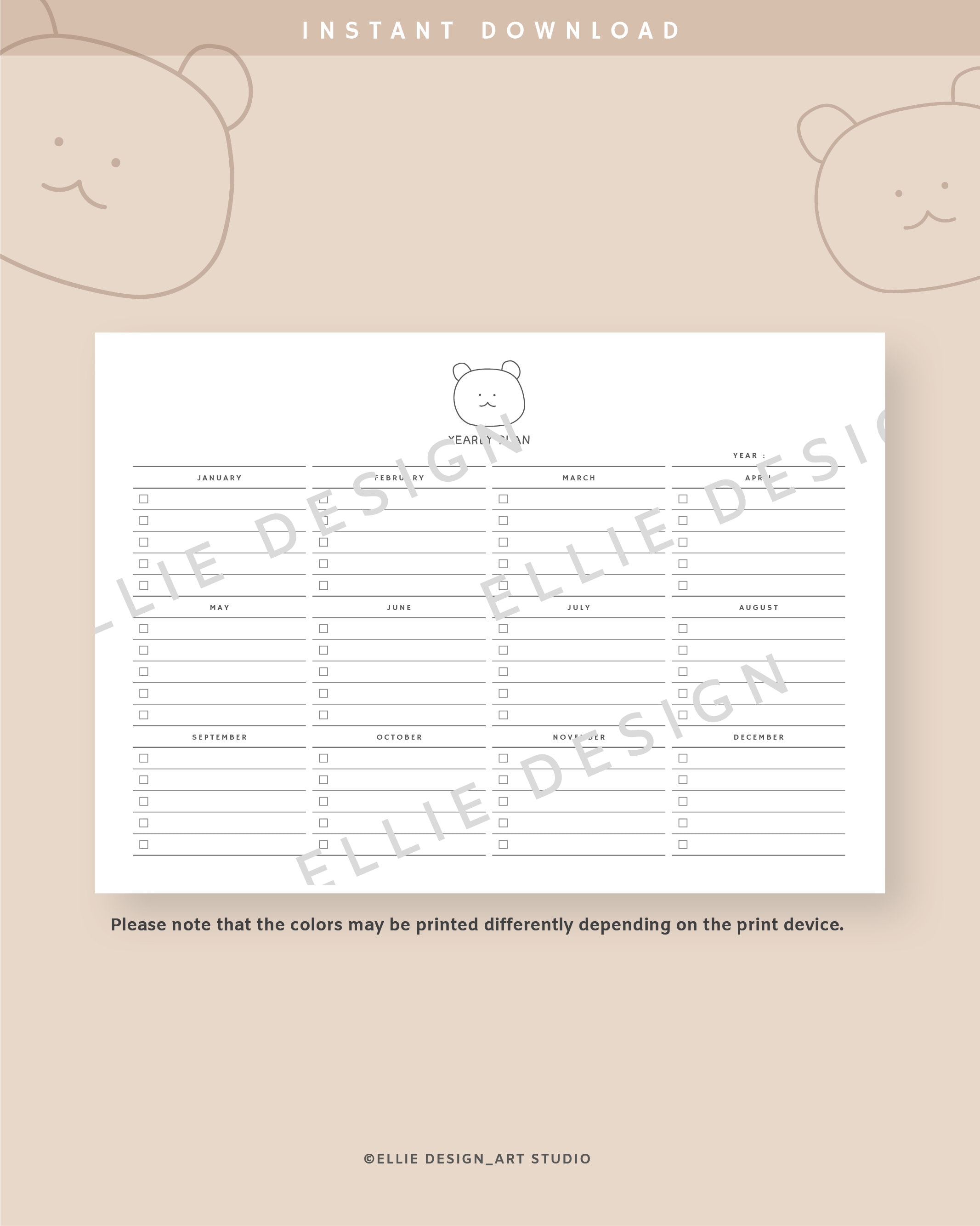 Yearly to Do List Printable Landscape, Yearly Tasks, Minimalist Yearly ...