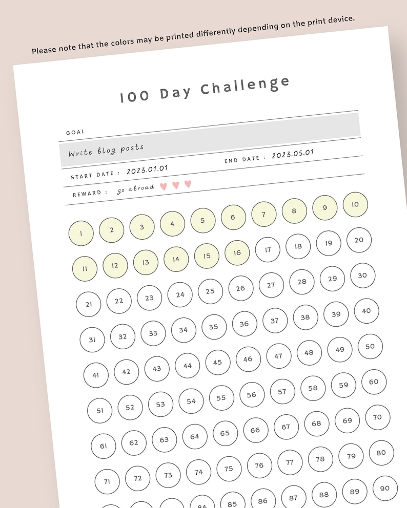 100 Day Challenge, Goal Progress Tracker, Goal Setting, Routine Tracker ...