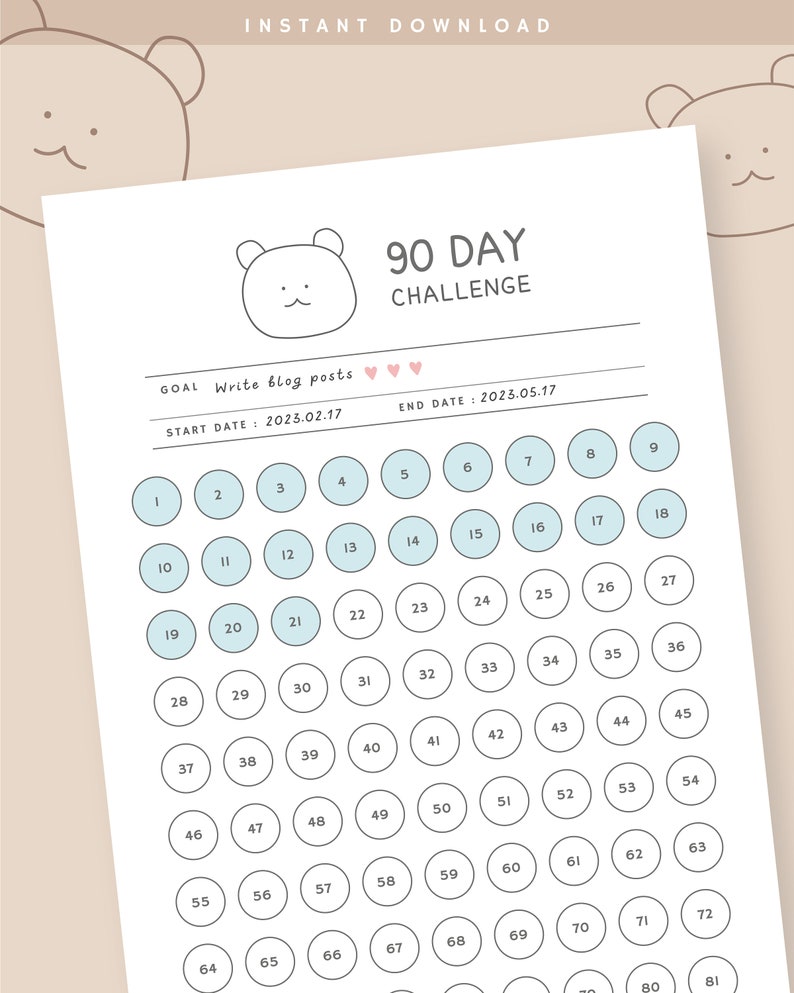90 Day Challenge Tracker Printable, Goal Setting, Progress Tracker, 90 ...