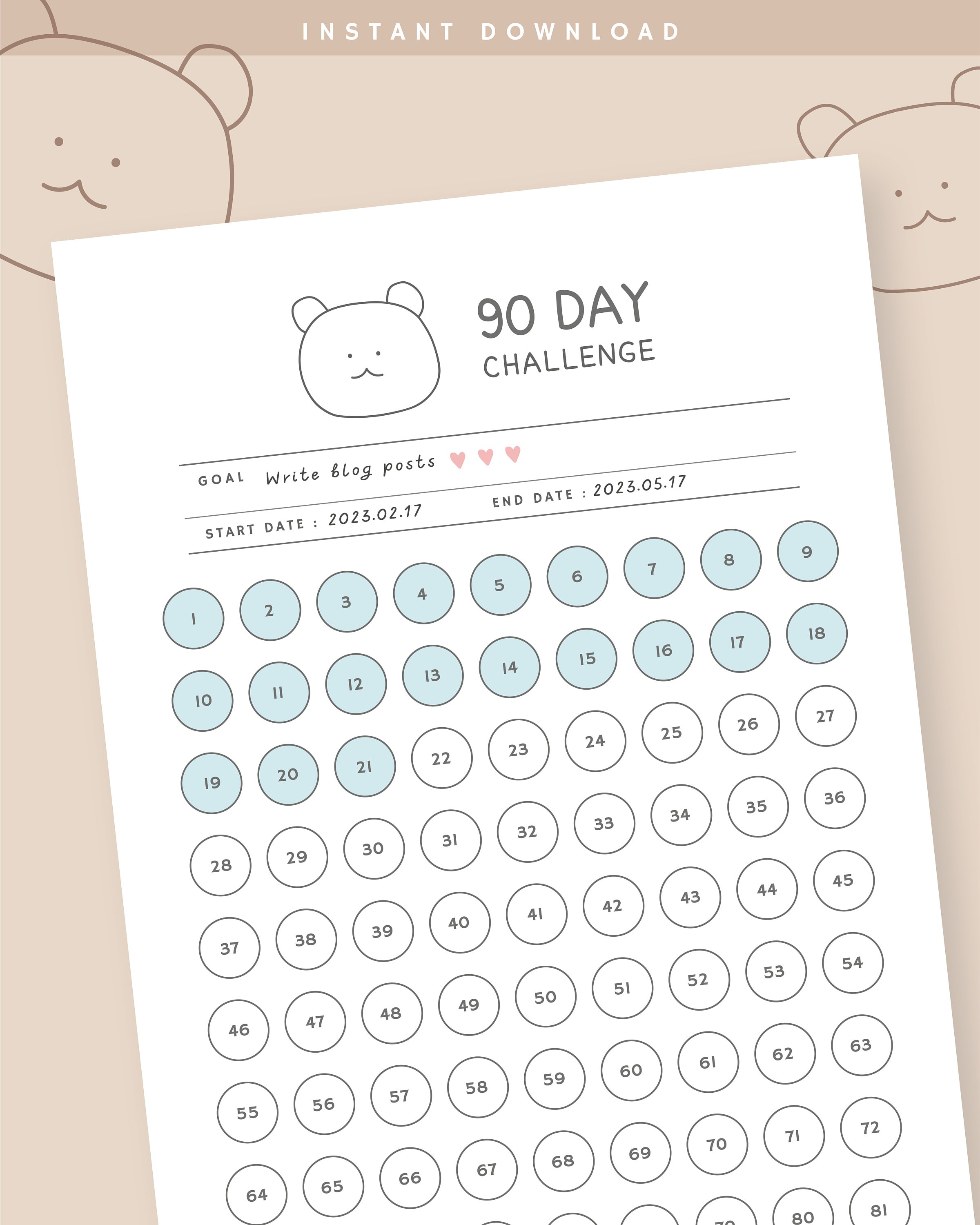 90 Day Challenge Tracker Printable, Goal Setting, Progress Tracker, 90 ...