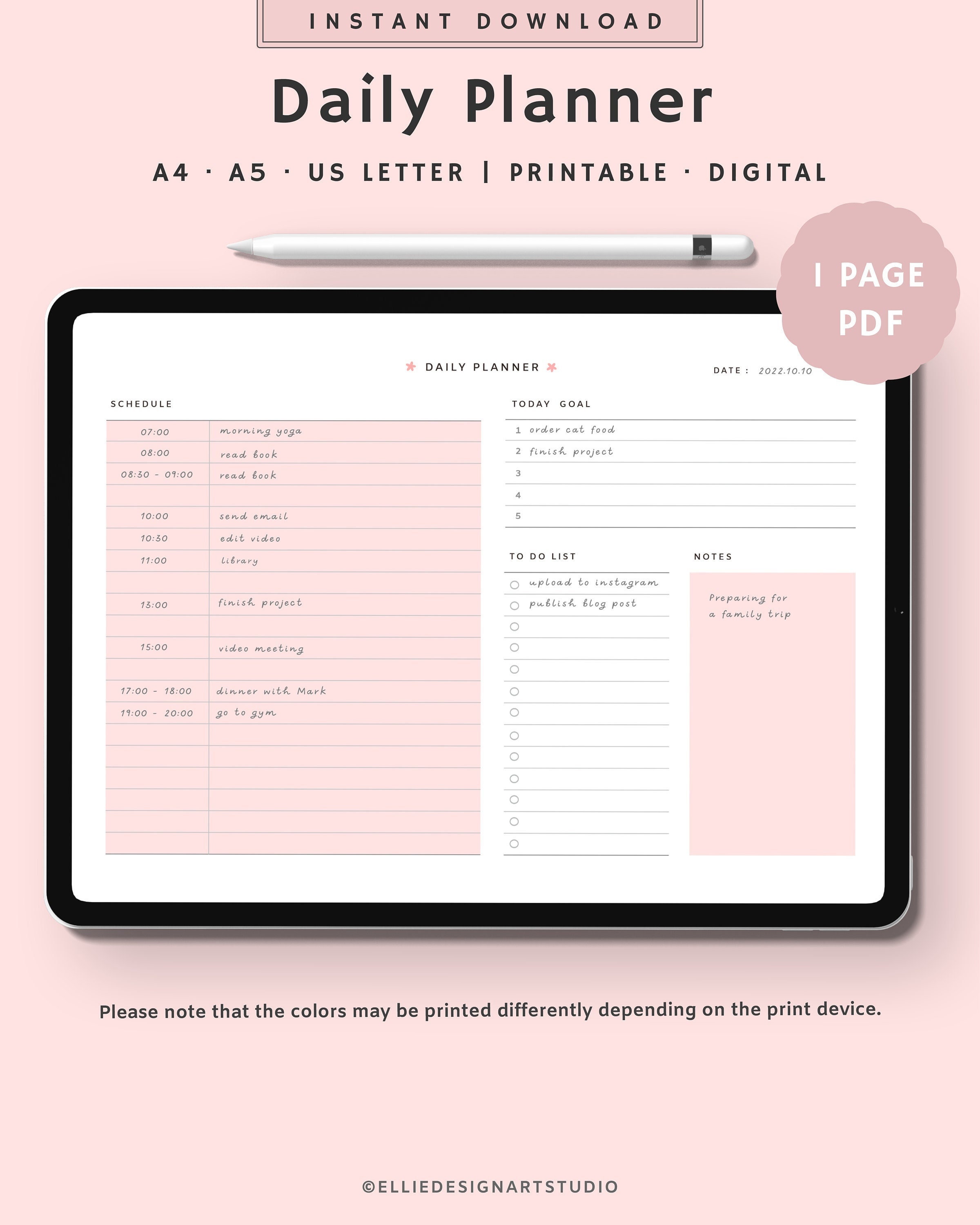 Planificateur quotidien imprimable, Liste des tâches quotidiennes ...