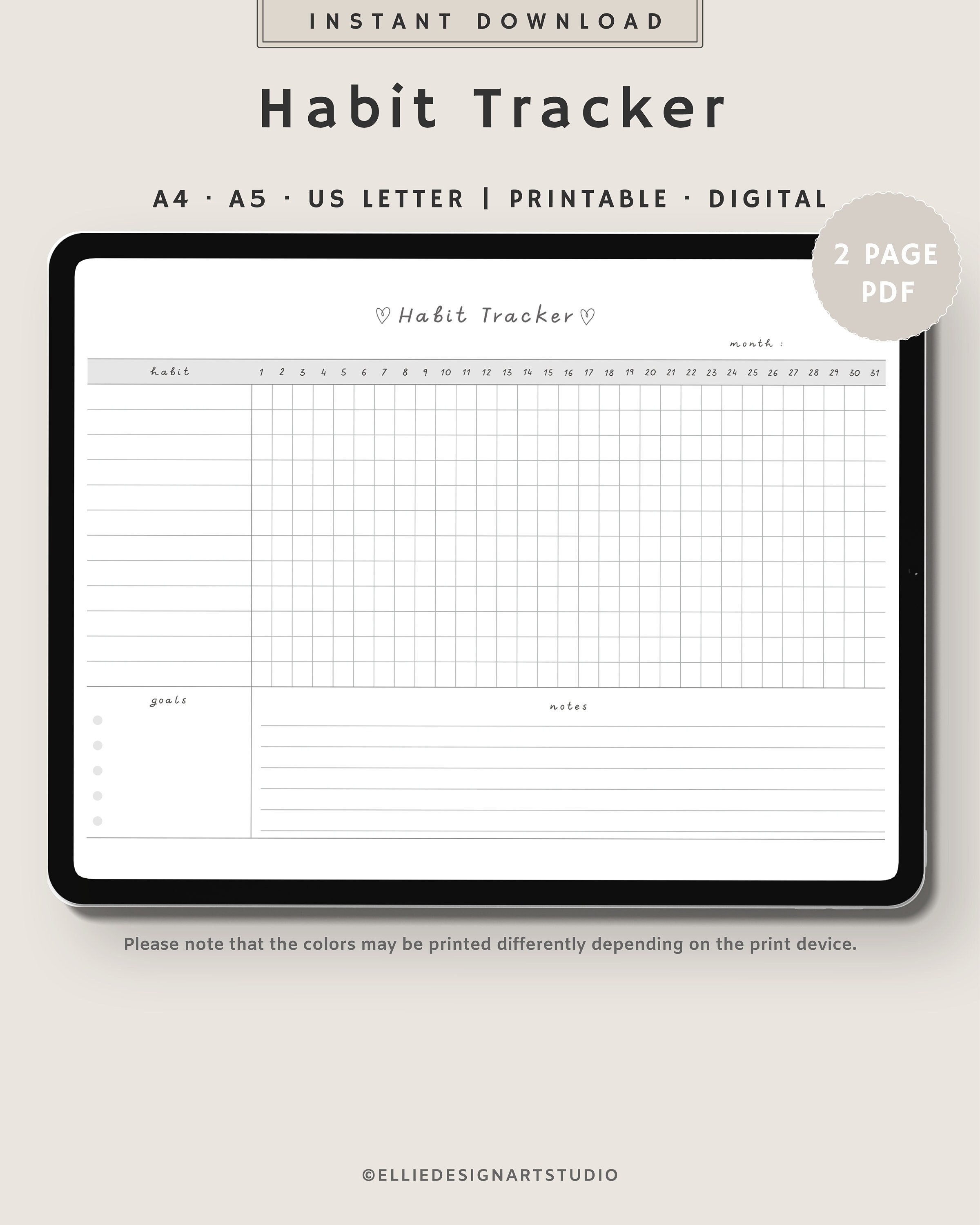 Habit Tracker Printable | Habit Tracker Digital | Habit Log | Habit ...