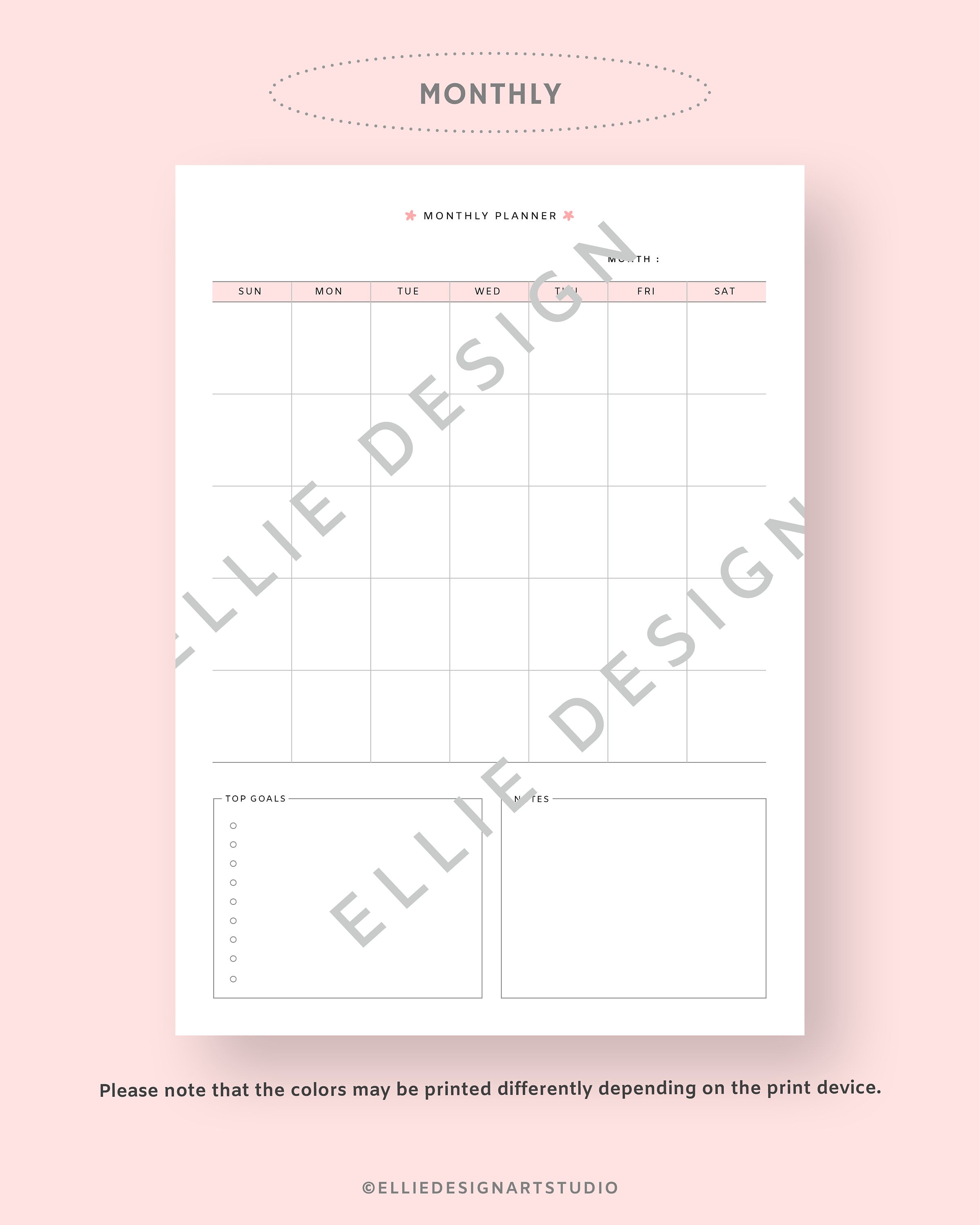 Minimalist Monthly Planner Printable, Undated Planner Inserts, Monthly ...