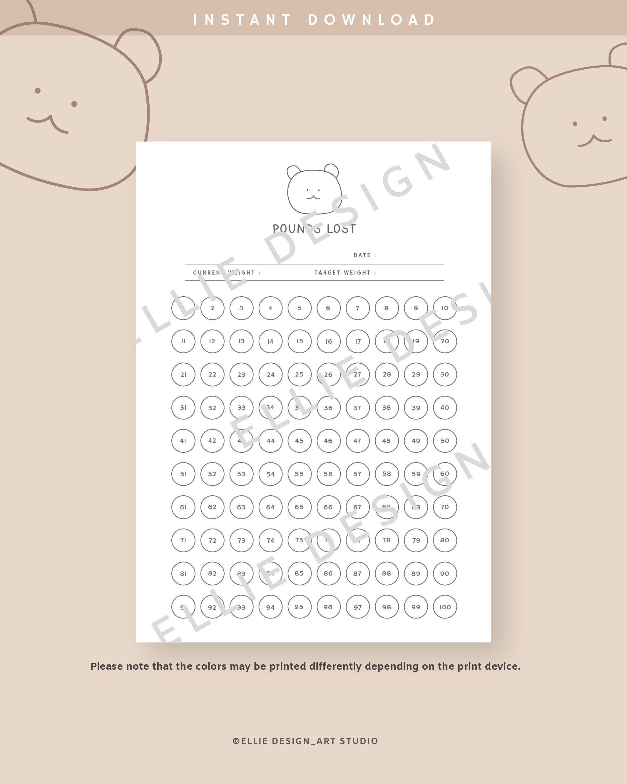 100 Pounds Lost Weight Tracker Printable, Weightloss Journal ...