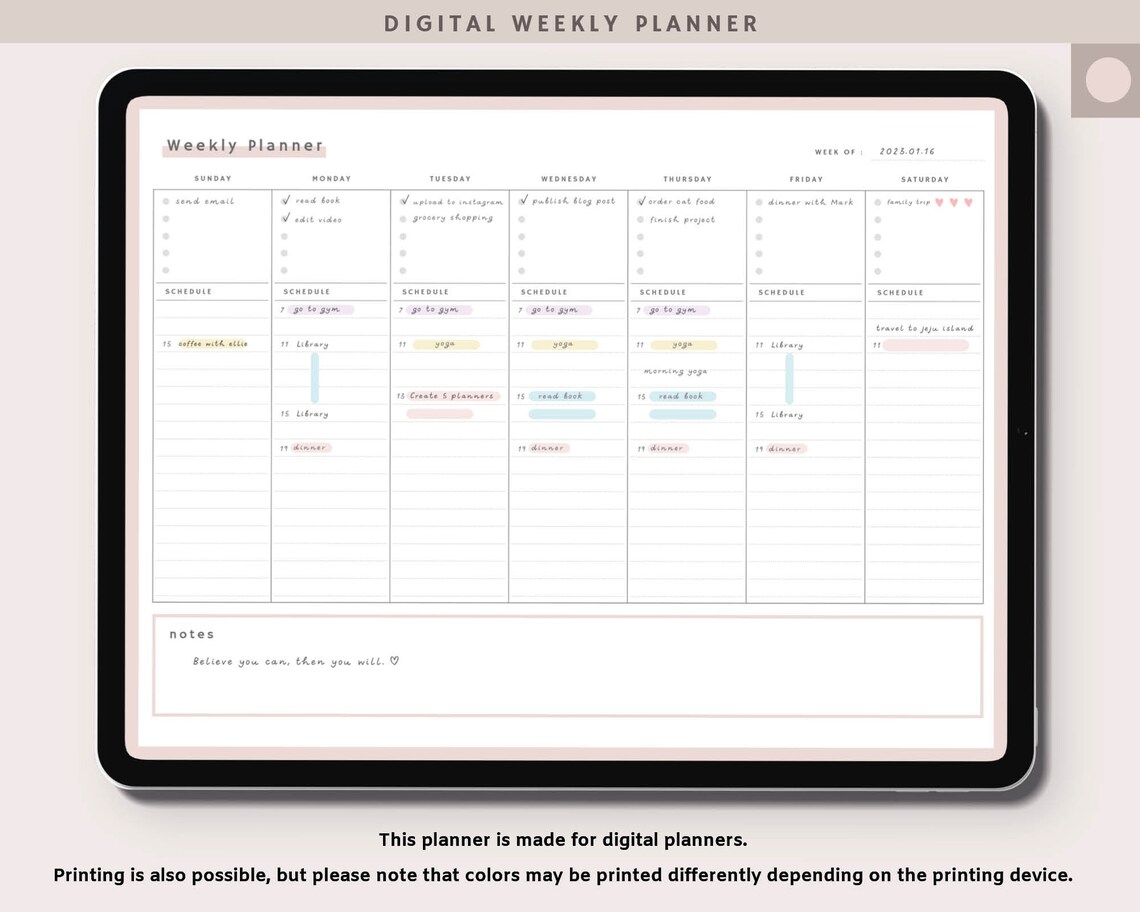 Digital Weekly Planner, Weekly Schedule Planner Template for Goodnotes ...