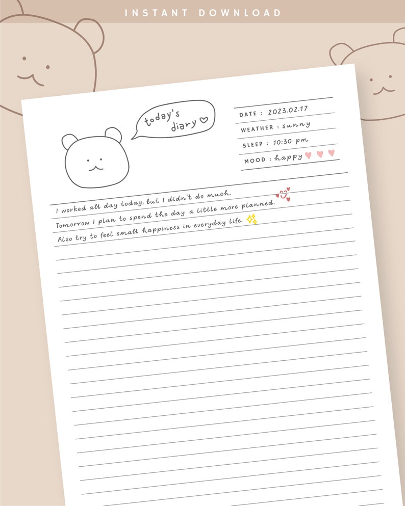 Diary Journal Printable, Diary Pages, Blank Journal Template, Daily ...