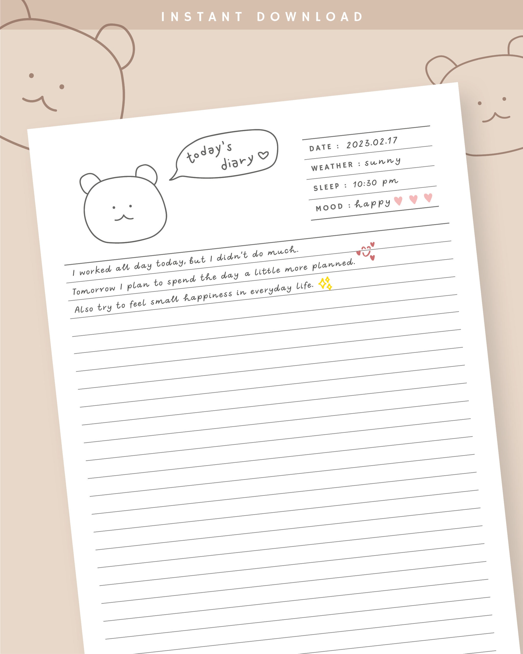 Diary Journal Printable, Diary Pages, Blank Journal Template, Daily ...