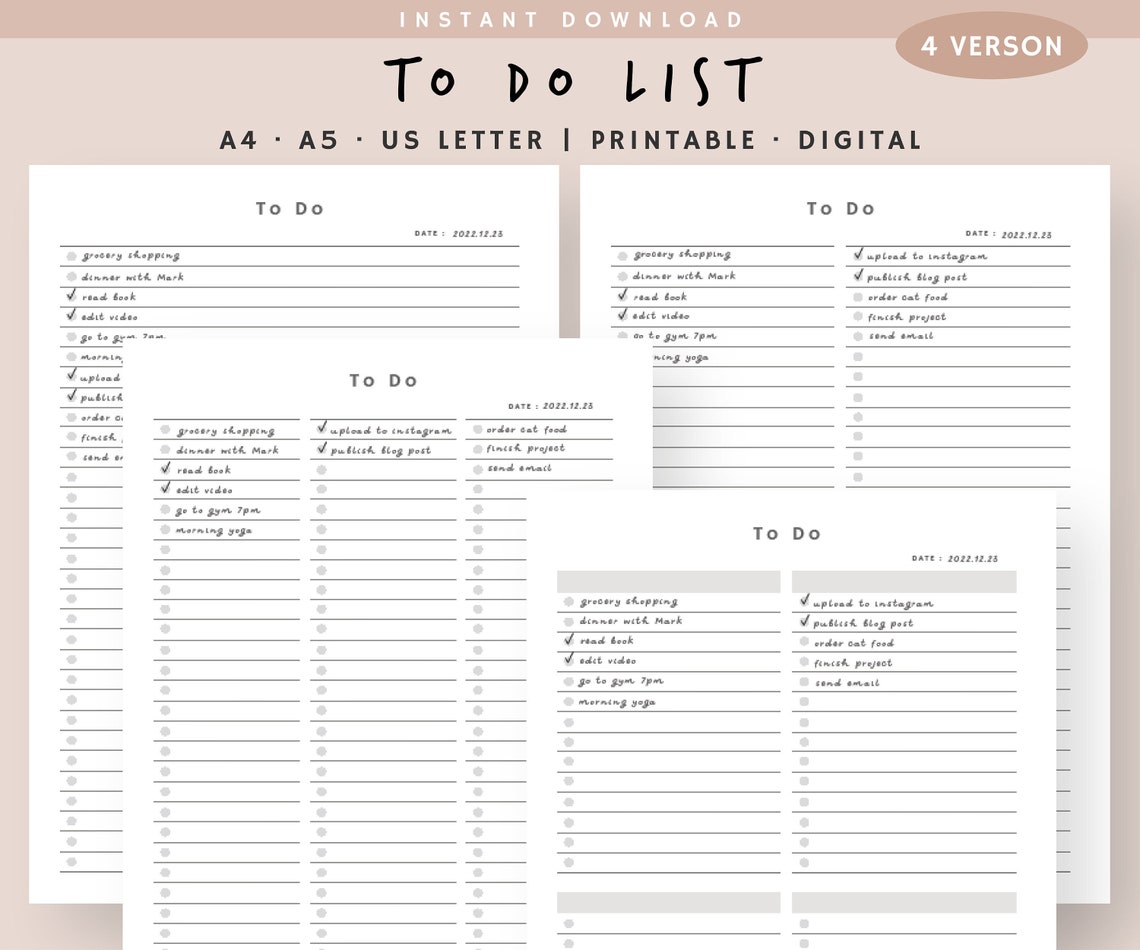 Simple Tasks List Template Printable Minimal to Do List to Do List ...