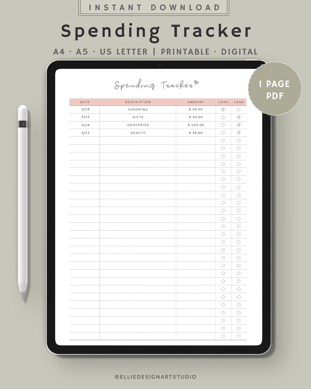 Editable Spending Tracker | Spending Log | Expense Tracker Printable ...