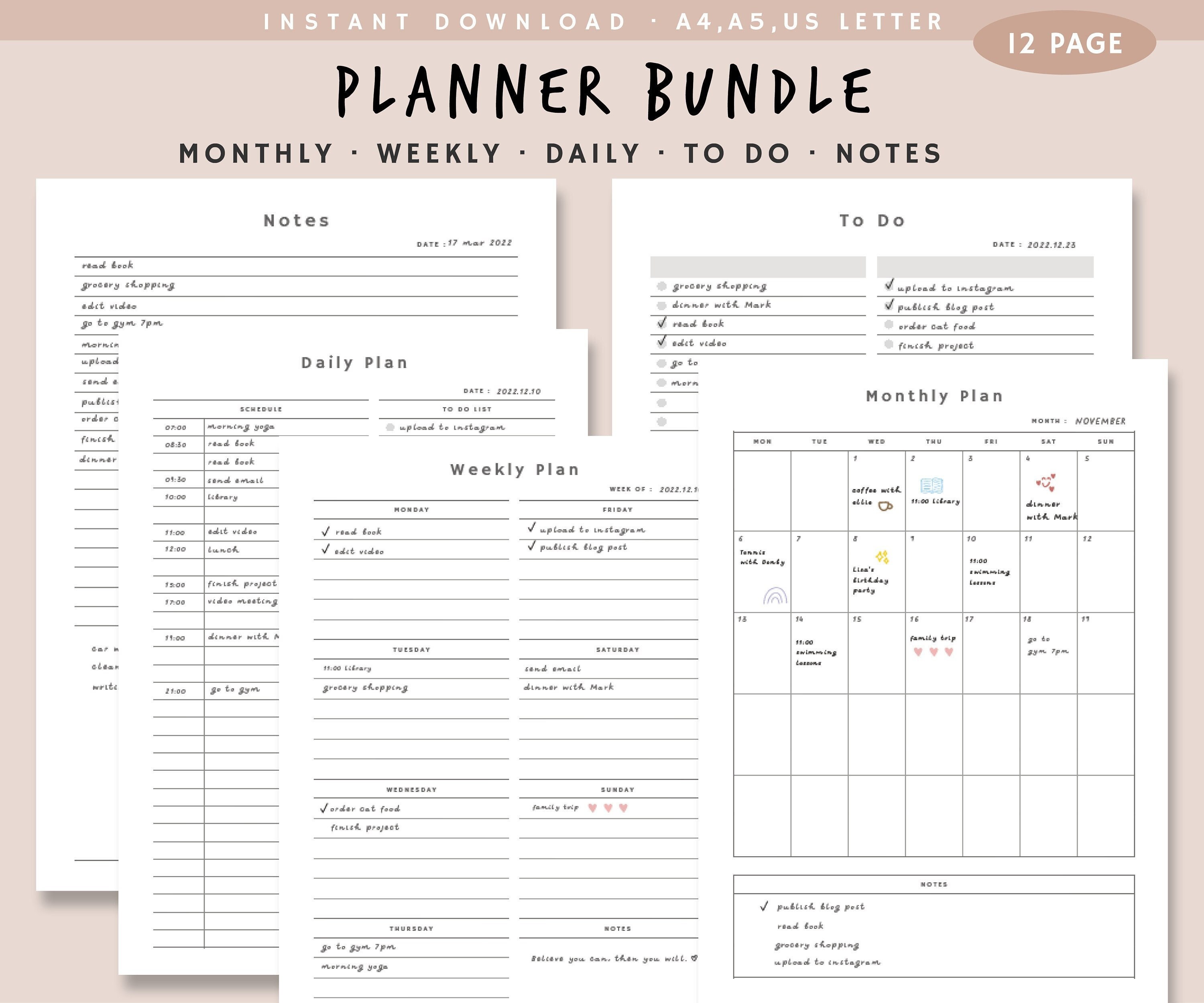Planner Bundle Printable, Daily Planner, Weekly Planner, Monthly ...