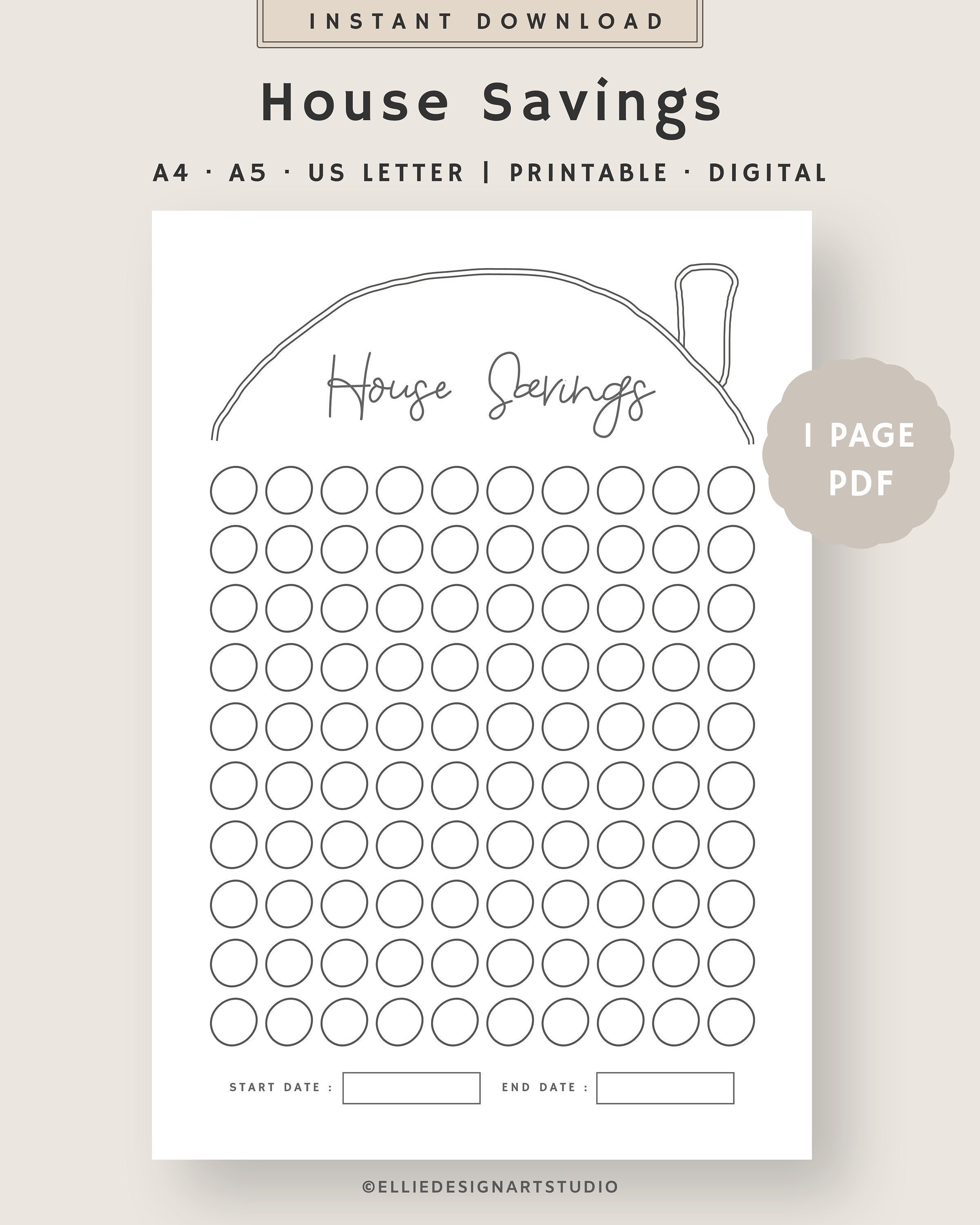 House Savings Tracker Printable | House Deposit Savings Tracker | House ...