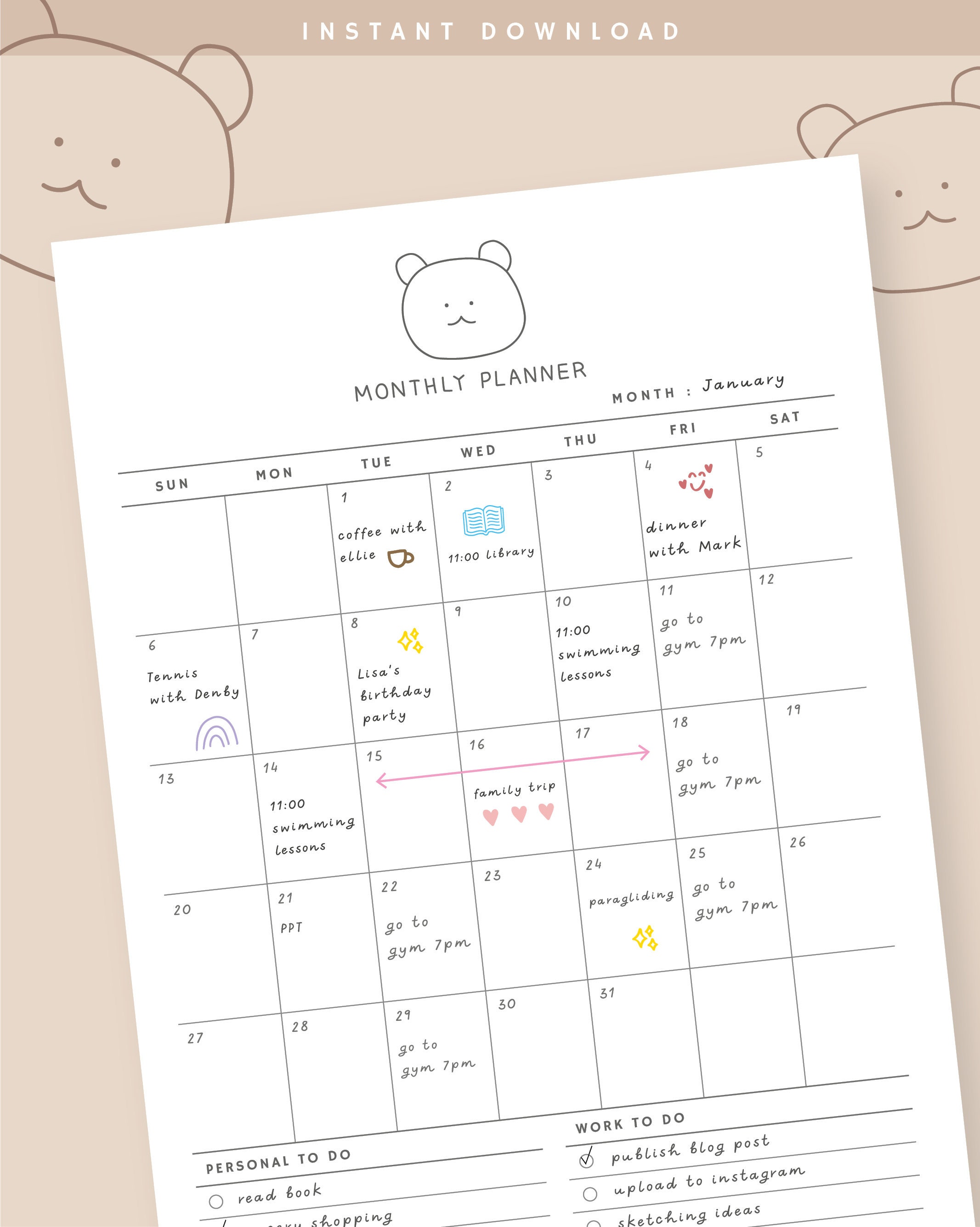 Work From Home Monthly Planner Printable, Monthly Agenda, Monthly to Do ...