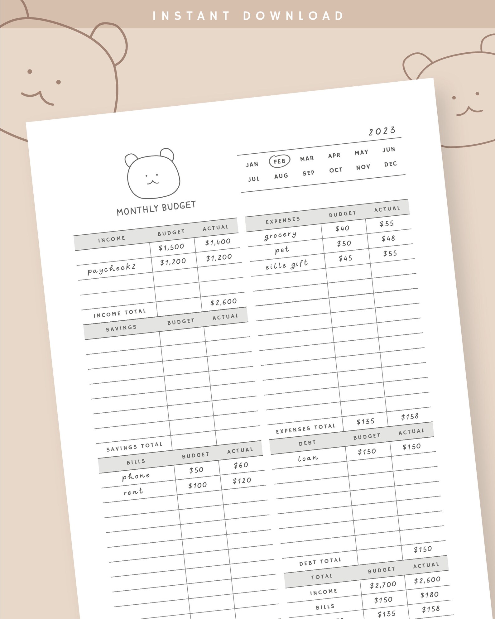 Monthly Budget Printable, Digital Budget Planner, Finance Planner ...