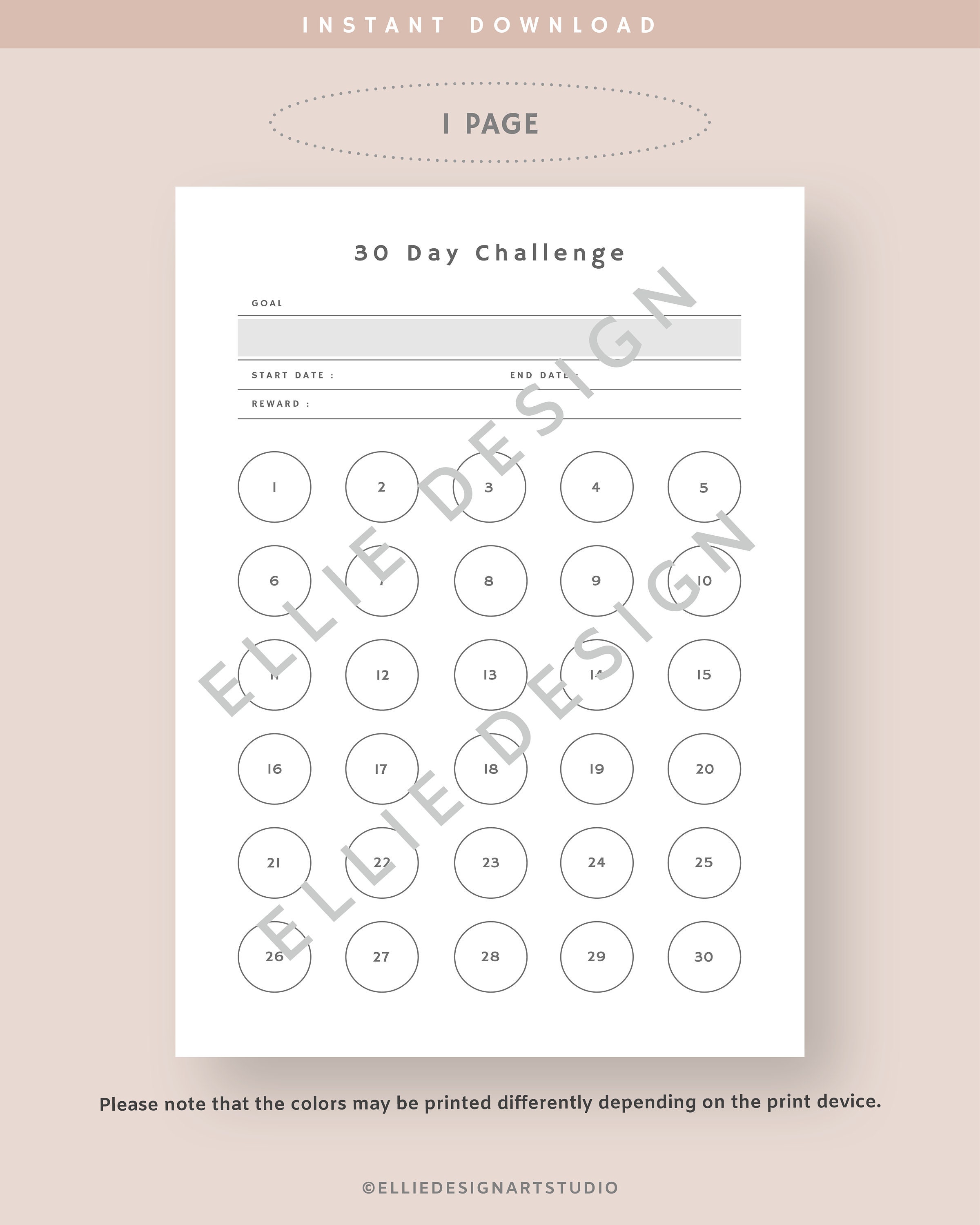 30 Day Challenge Printable, 30 Day Goal Tracker, Progress Tracker, 30 ...