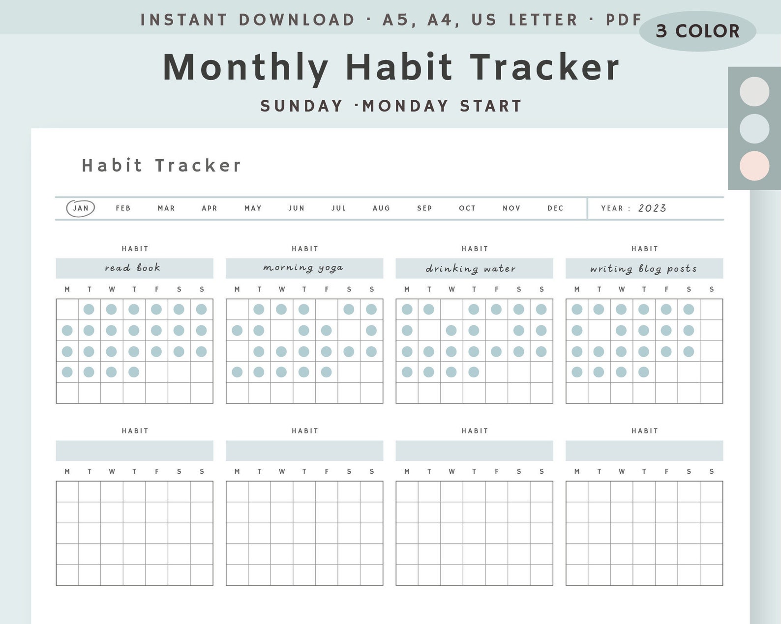 Monthly Habit Tracker Printable, Digital Habit Tracker, Habit Tracker ...
