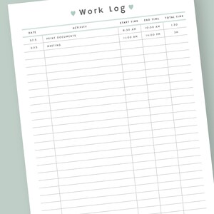 Digital Work Log | Work Log Printable | Time Spent Tracker | Working ...
