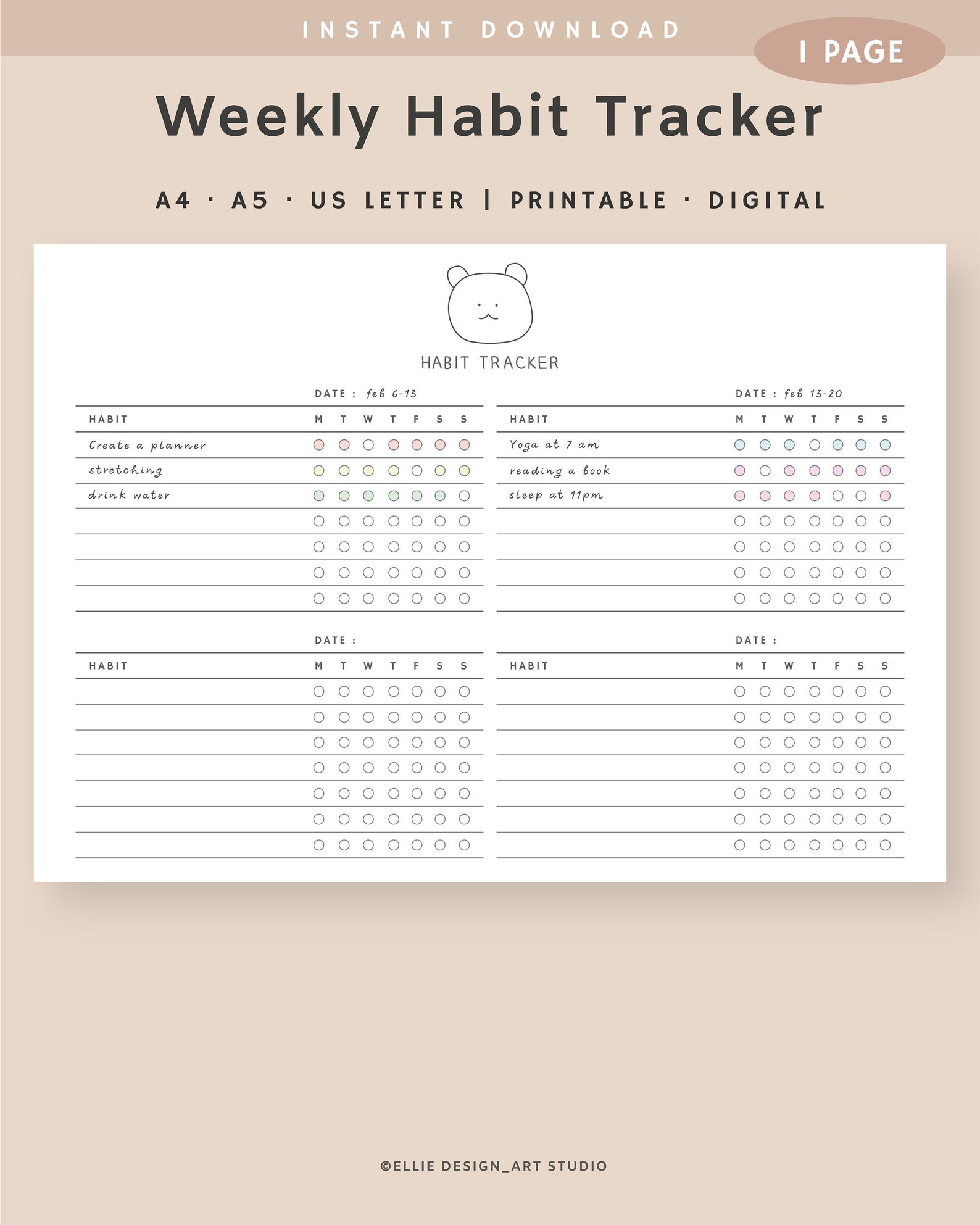 Weekly Habit Tracker Printable, Routine Tracker, Habit Tracker Template ...